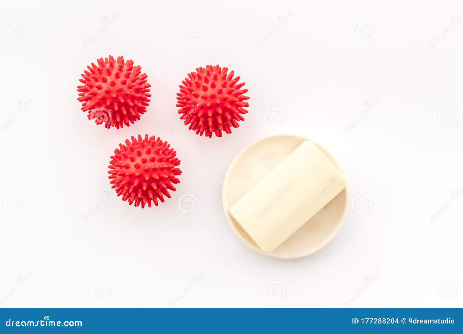 Coronavirus and Soap on White Background Top-down Stock Photo - Image ...