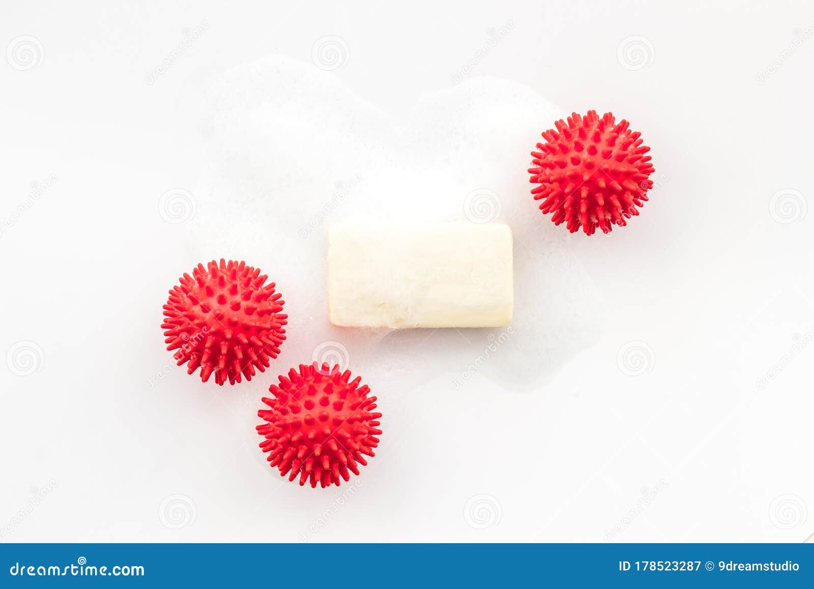 Coronavirus and Soap on White Background Top-down Stock Image - Image ...