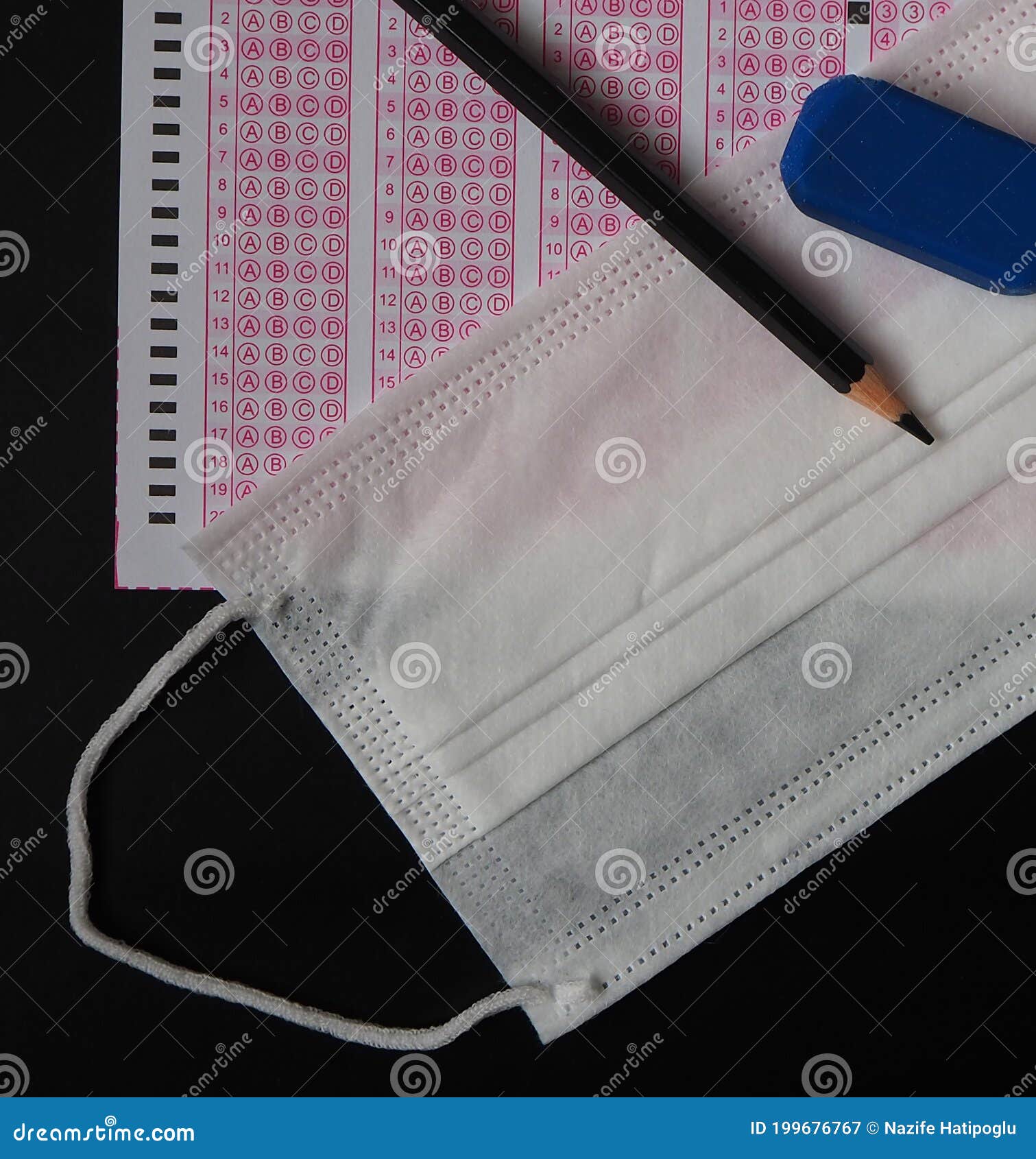 Coronavirus and Student Exams, Mask and Optical Exam Paper Stock Image ...