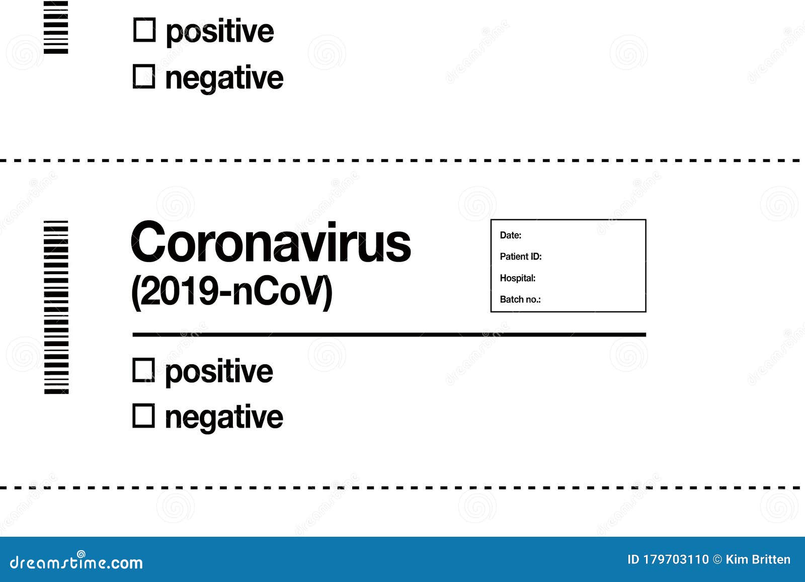 A Coronavirus Test Result Hospital Form with Barcode and Empty Positive ...
