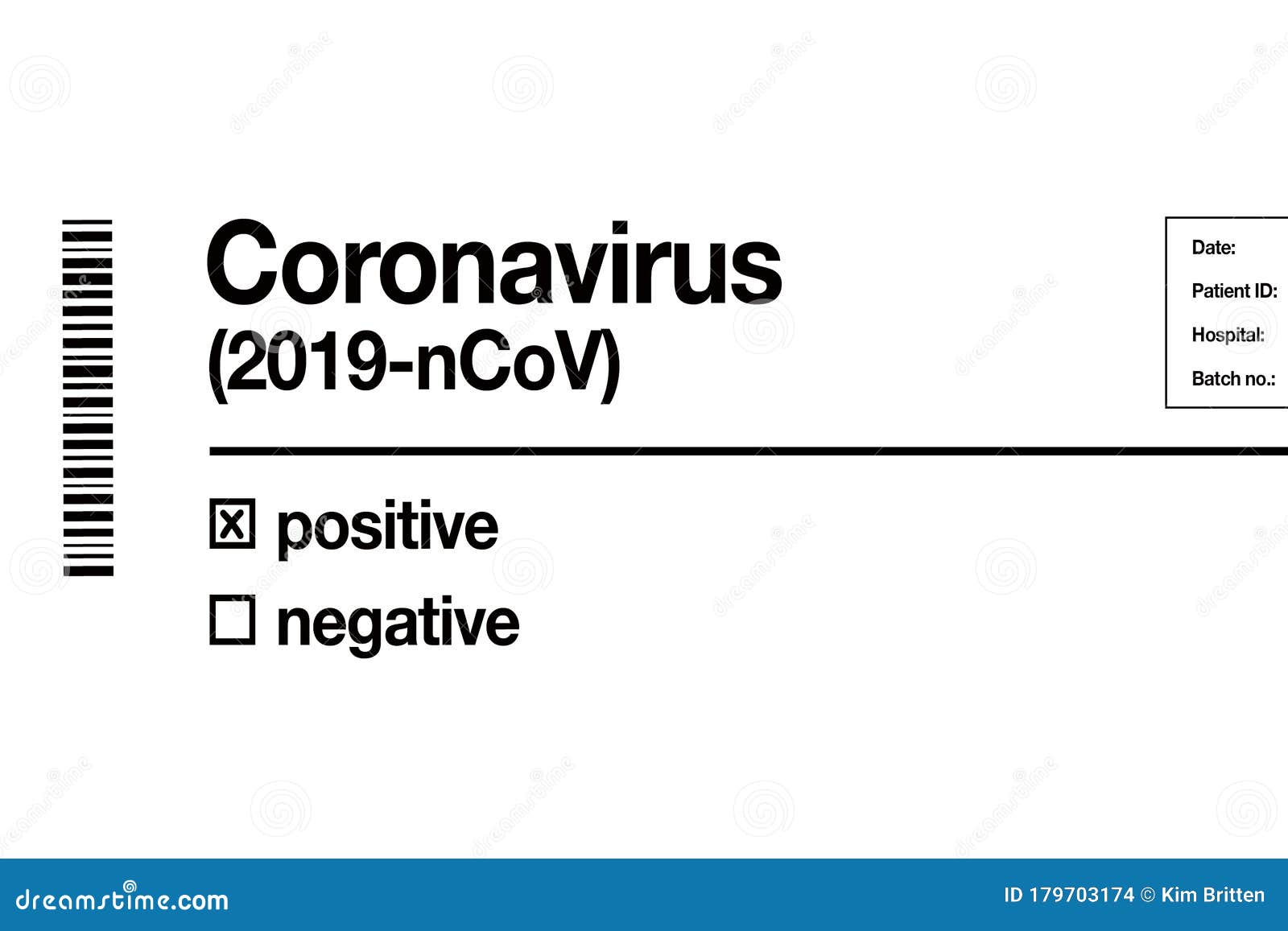 A Coronavirus Test Result Hospital Form with Barcode and Positive Tick ...