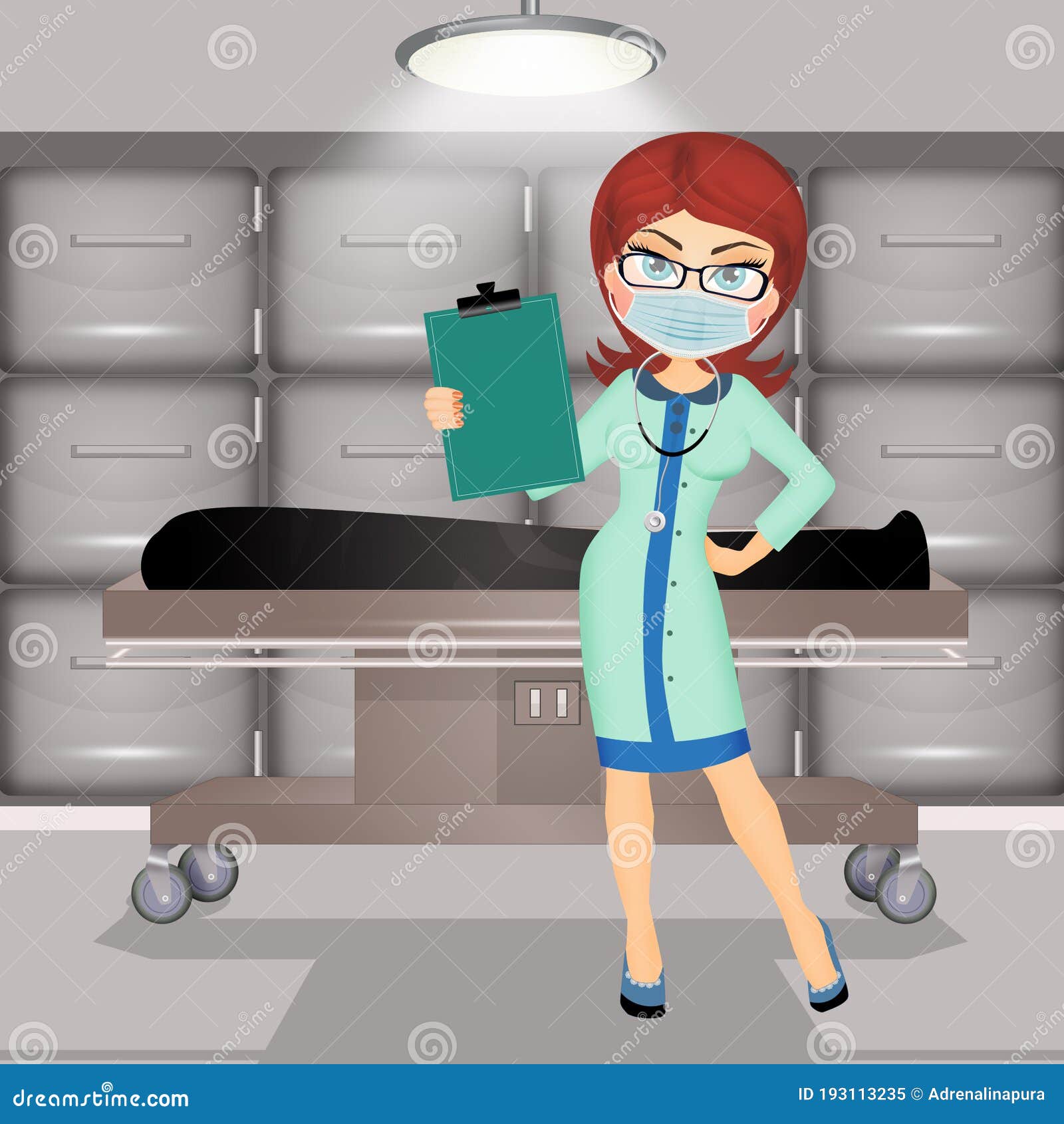 Coroner Performs Autopsy on the Body Stock Illustration - Illustration ...