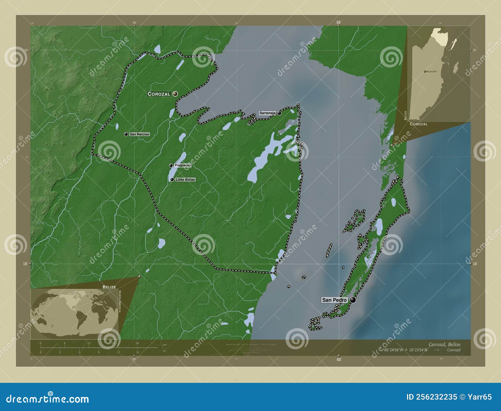 Corozal, Belize. Wiki. Labelled Points of Cities Stock Image - Image of ...