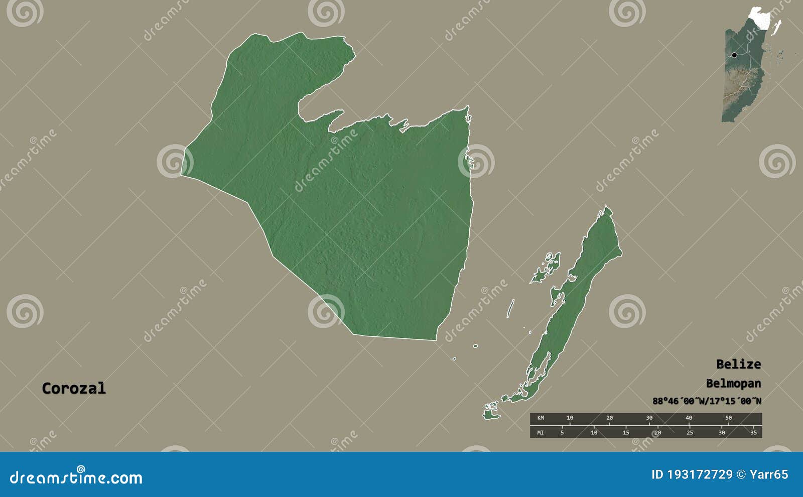 Corozal, District of Belize, Zoomed. Relief Stock Illustration ...