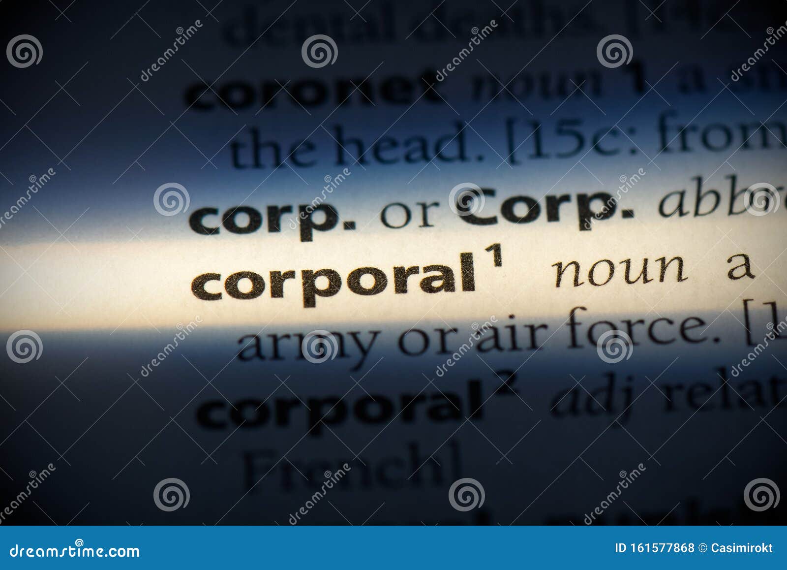 Corporal stock photo. Image of closeup, book, info, meaning - 161577868