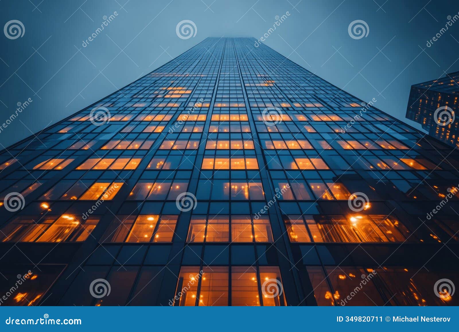 Corporate Buildings Lighting Up Skyline at Dusk Stock Image - Image of ...