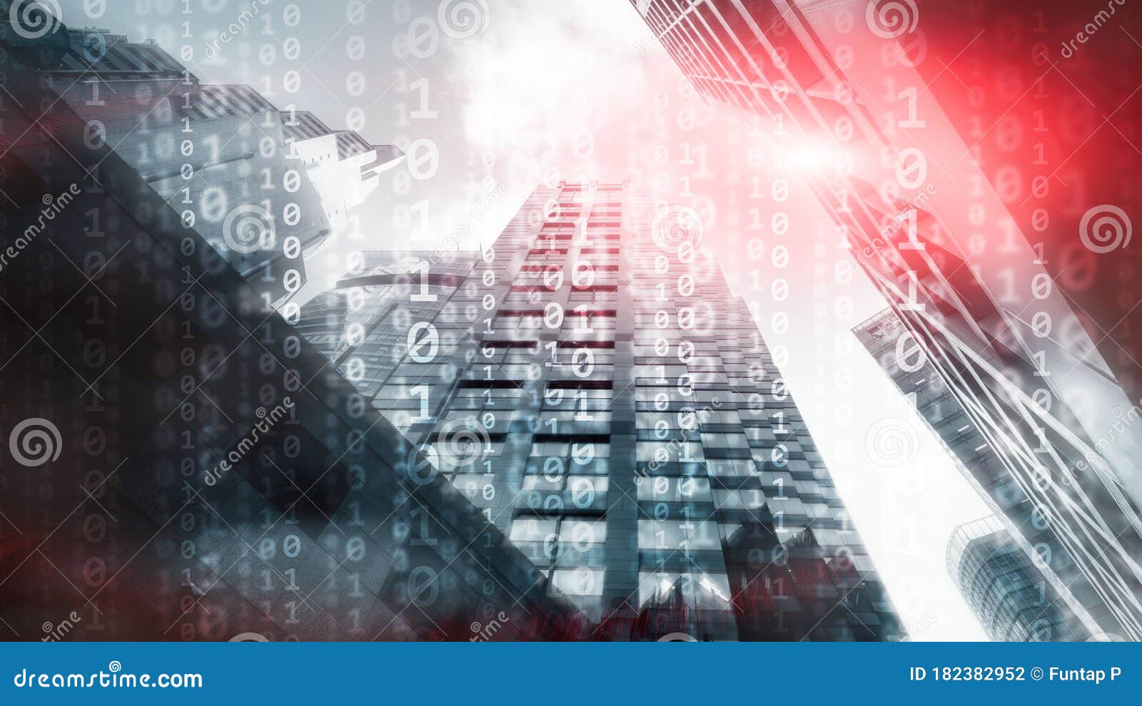 Corporate Business Concept. Binary Code on Moderns City Bulidings ...