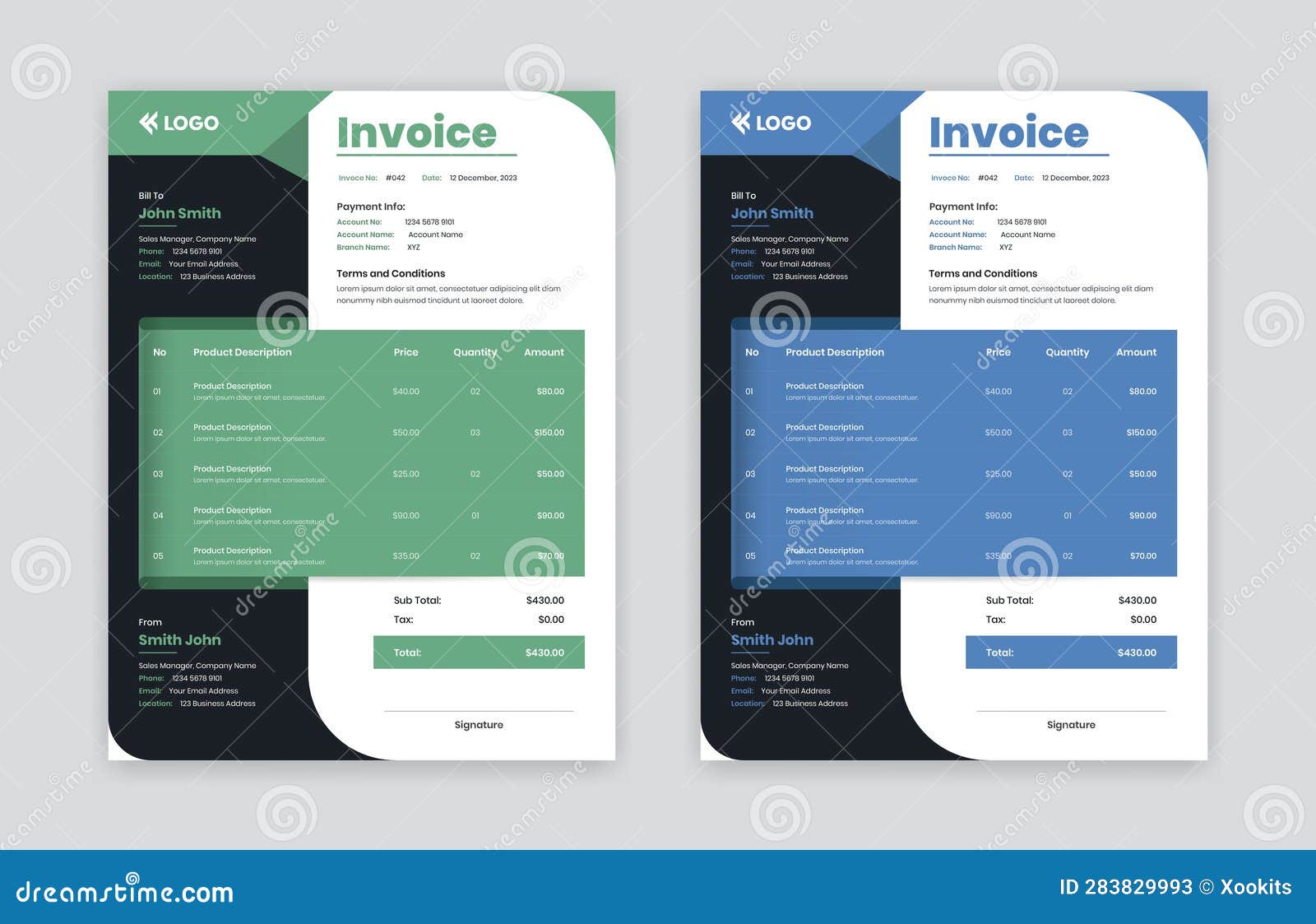 Corporate Business Invoice or Bill Receipt Template with Two Color ...