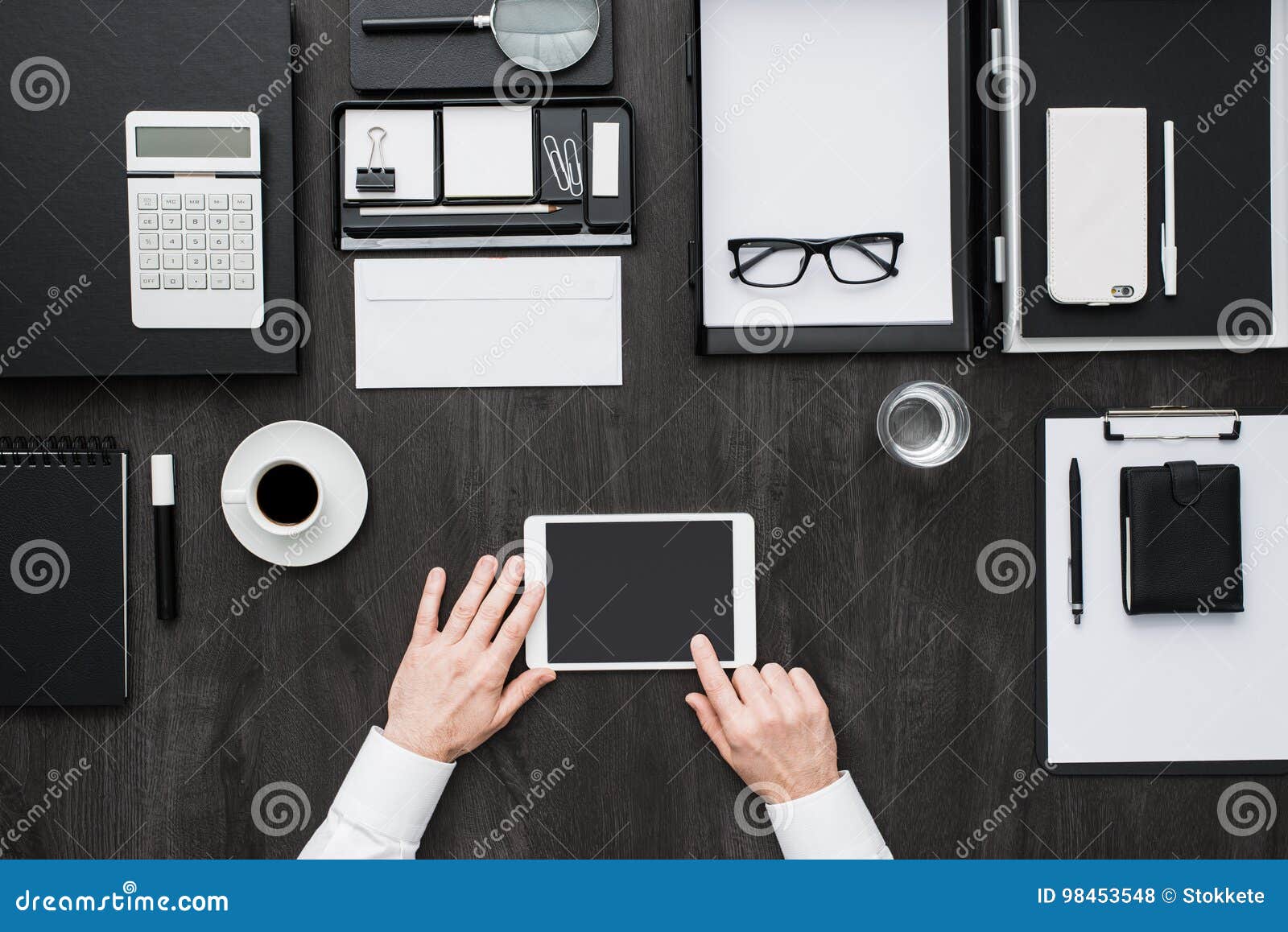 Manager using a tablet stock photo. Image of desk, businessman - 98453548