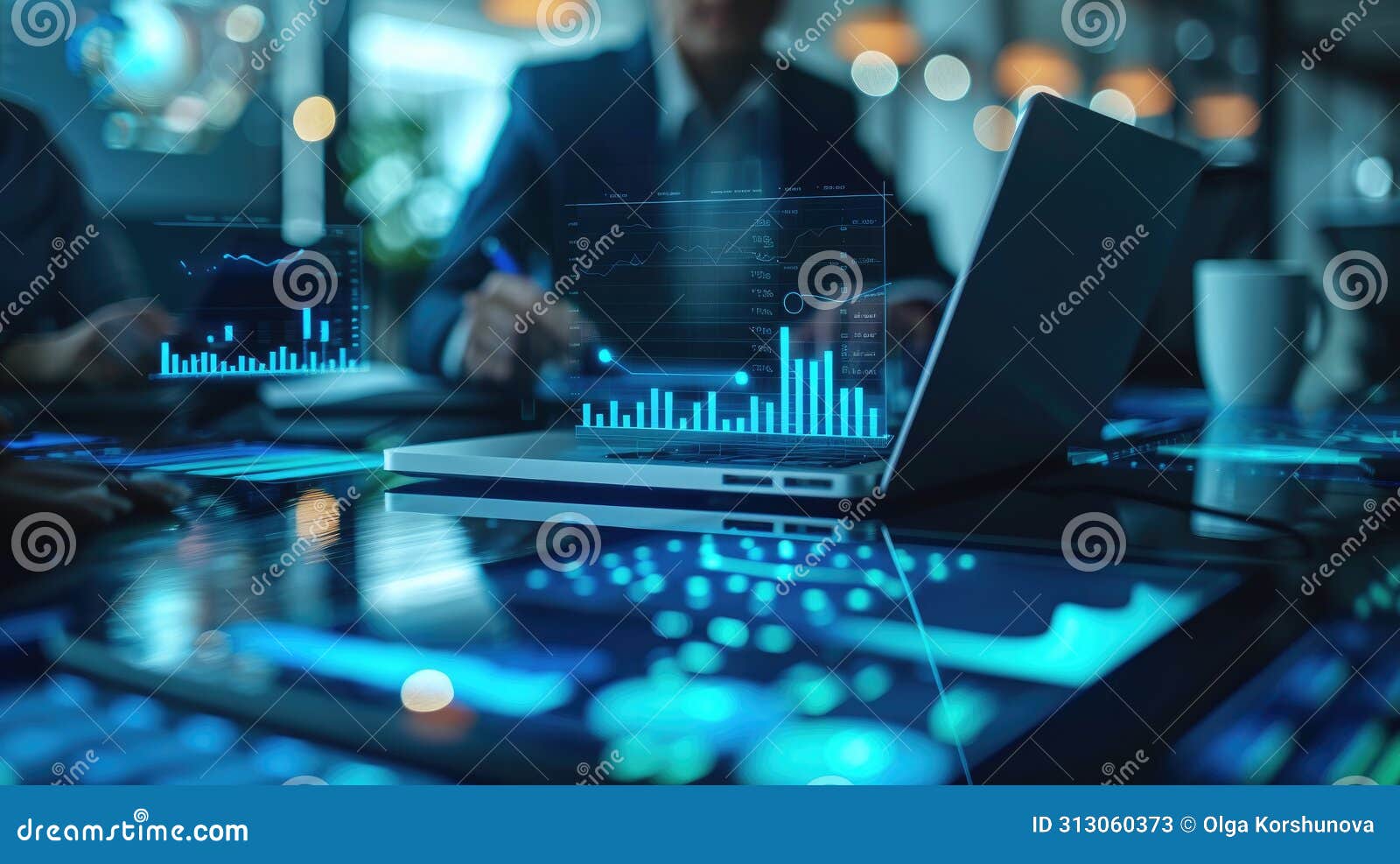 Corporate Business Meeting with Data Analysis on Laptop Stock Image ...