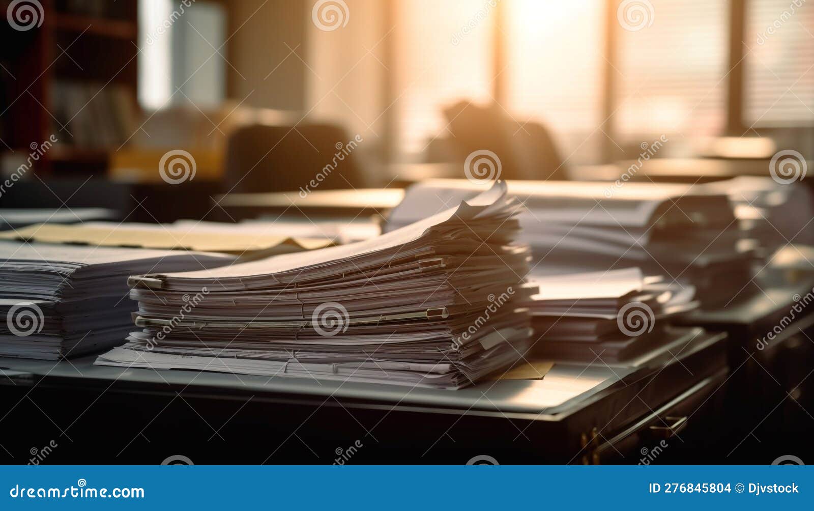 Corporate Business Paperwork Stack on Messy Desk Generated by AI Stock ...