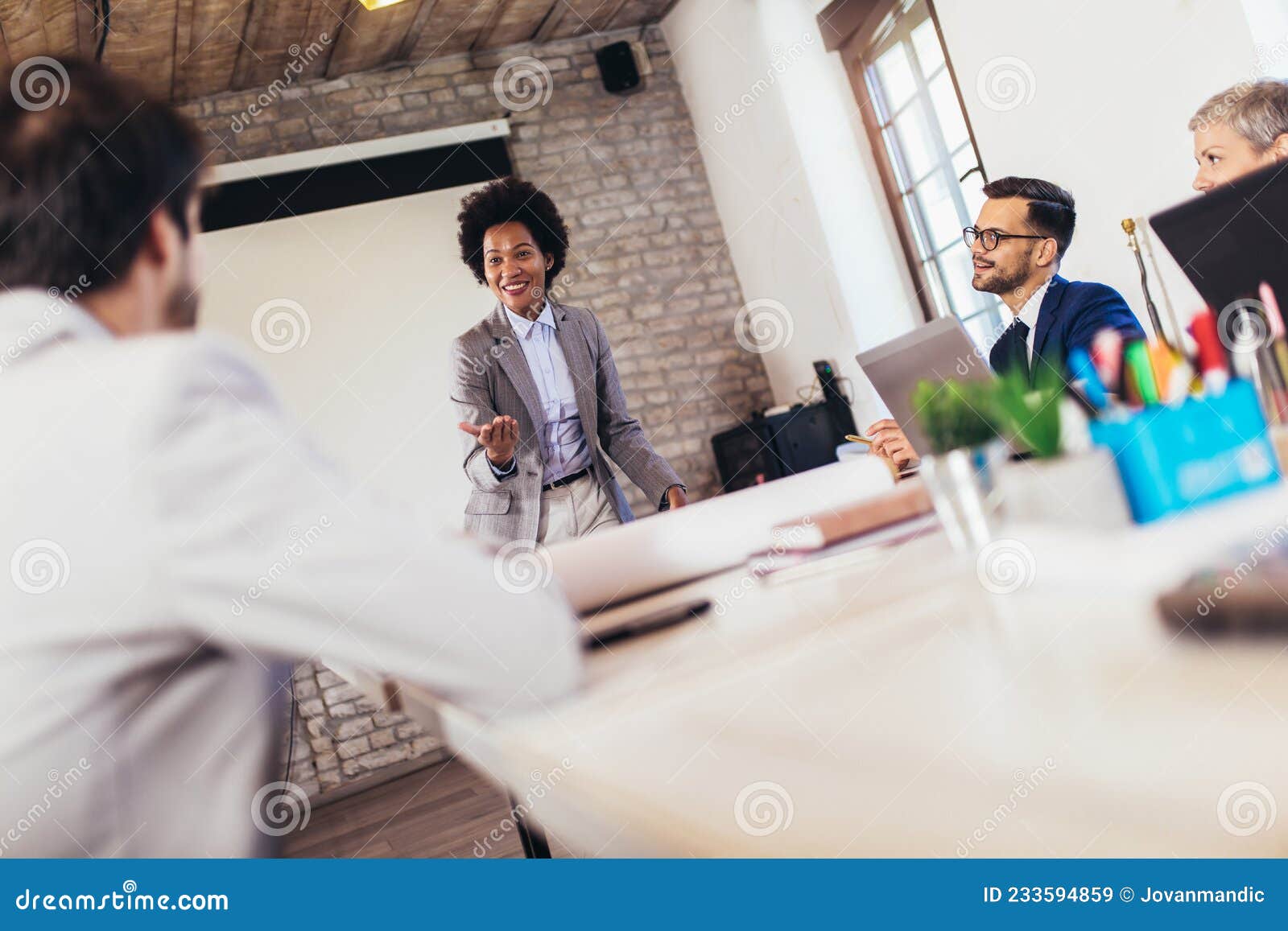 Corporate Business Team and Manager in a Meeting Stock Image - Image of ...