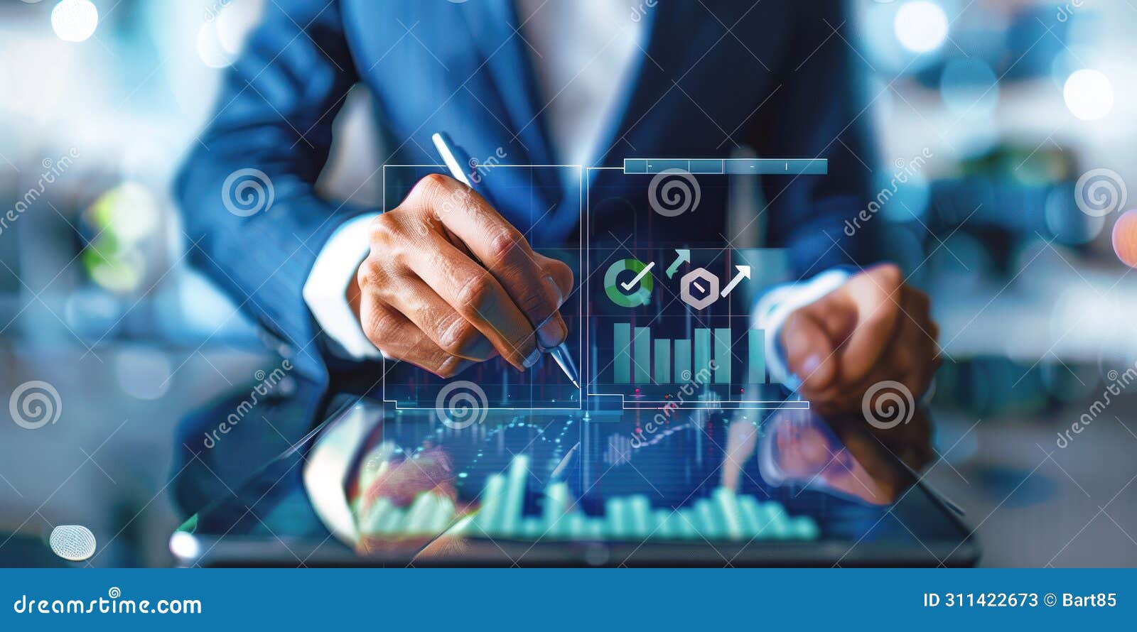 Corporate Businessman Analyzing Success Metrics with Virtual Checklist ...