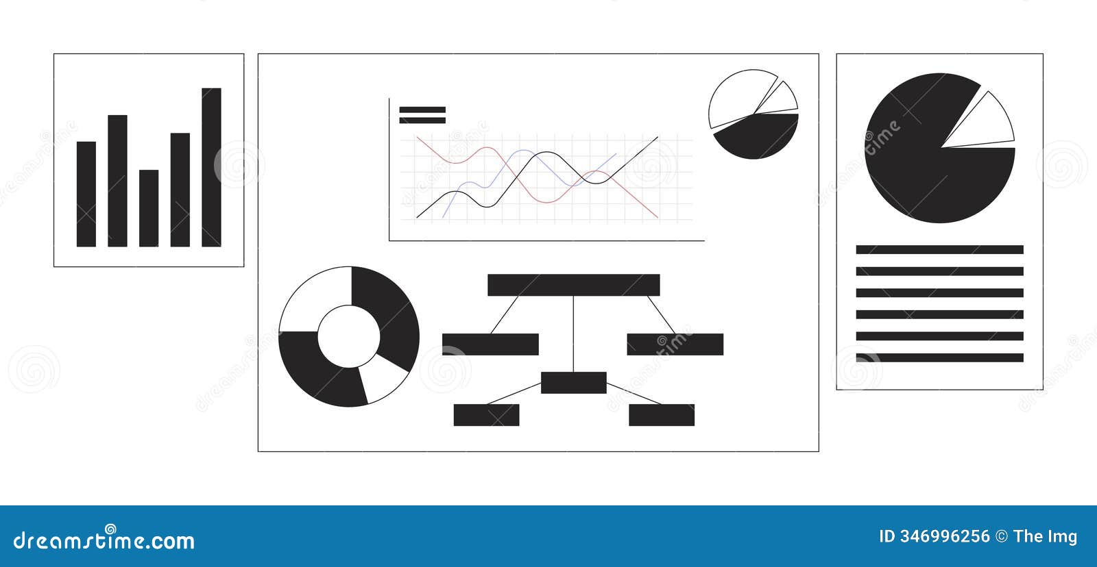 Corporate Charts Posters Black and White 2D Line Objects Set Stock ...
