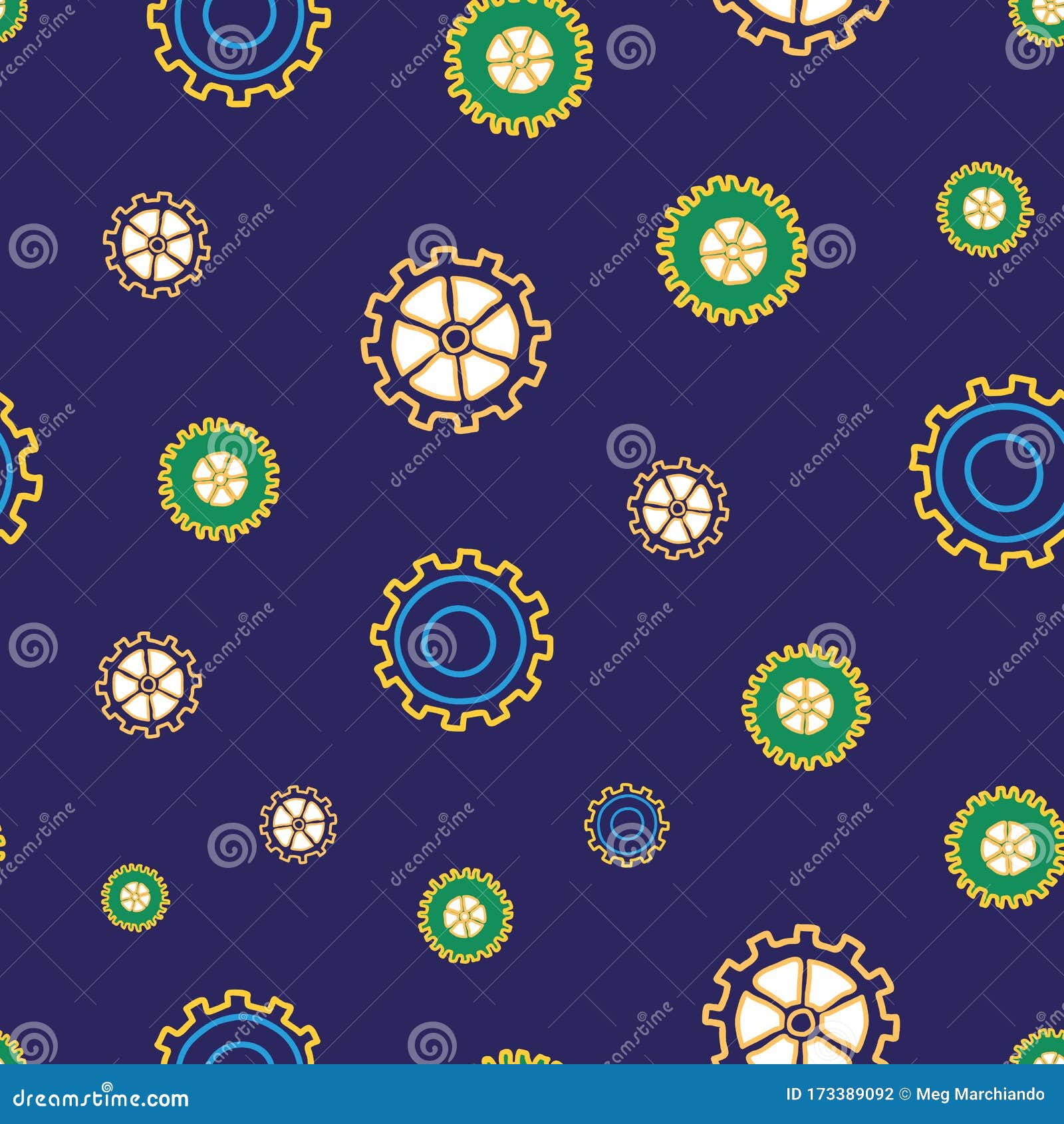 Corporate Cogs Randomly Placed Modern Cartoon Style Gears Seamless Repeat Vector Surface Pattern ...