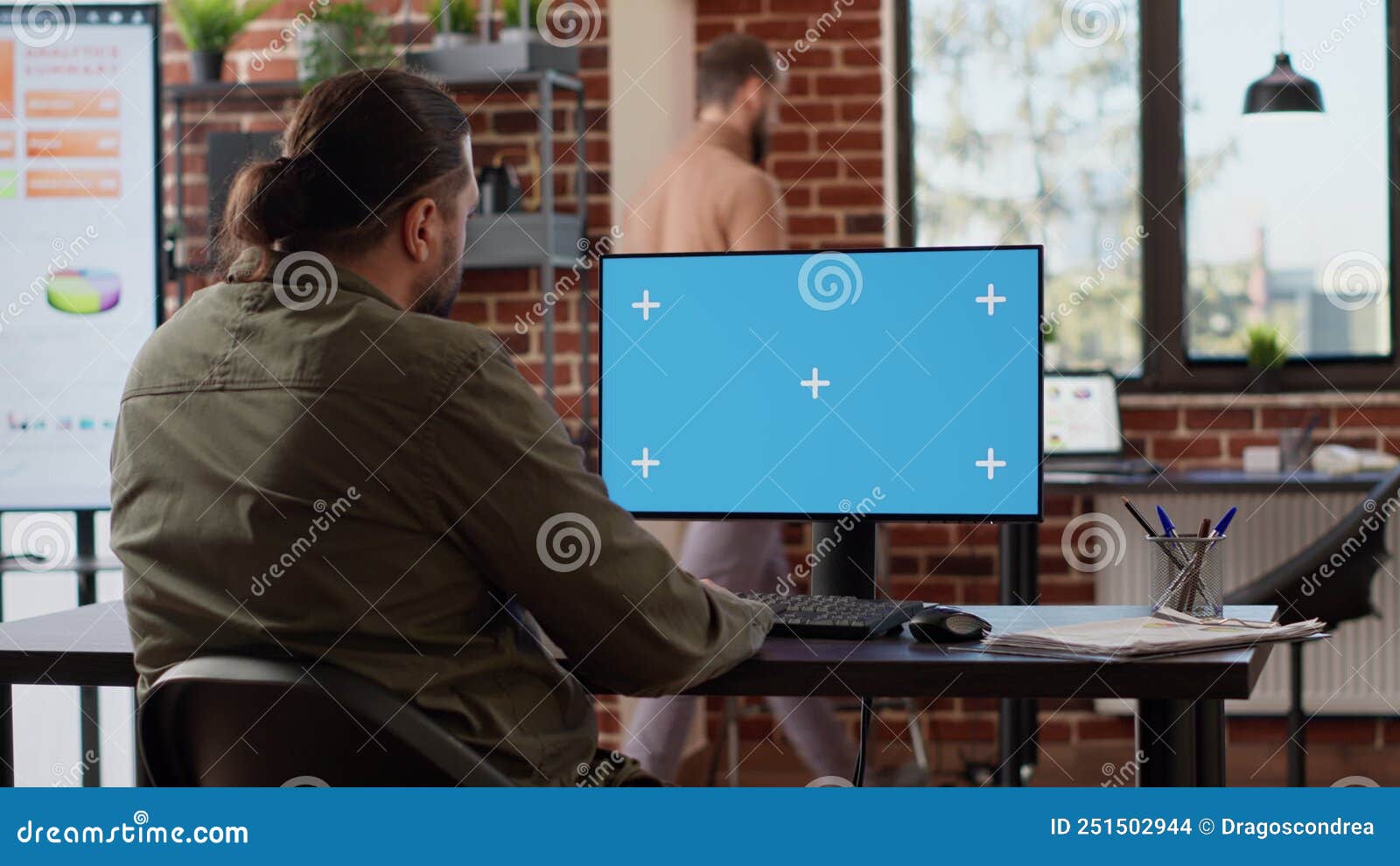 Corporate Employee Using Greenscreen Display on Computer Stock Footage ...