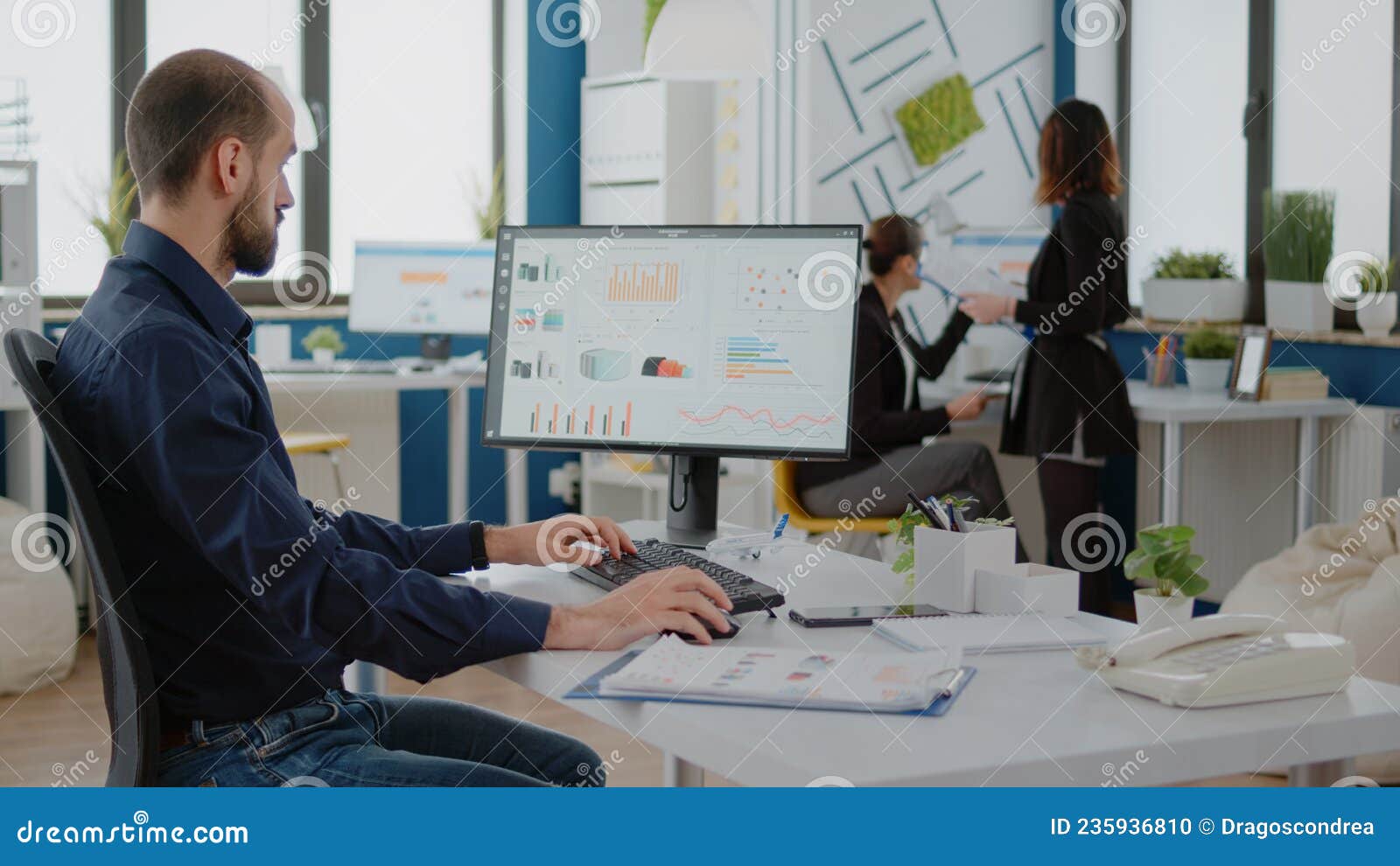Corporate Employee Working on Data Charts Design Stock Photo - Image of ...