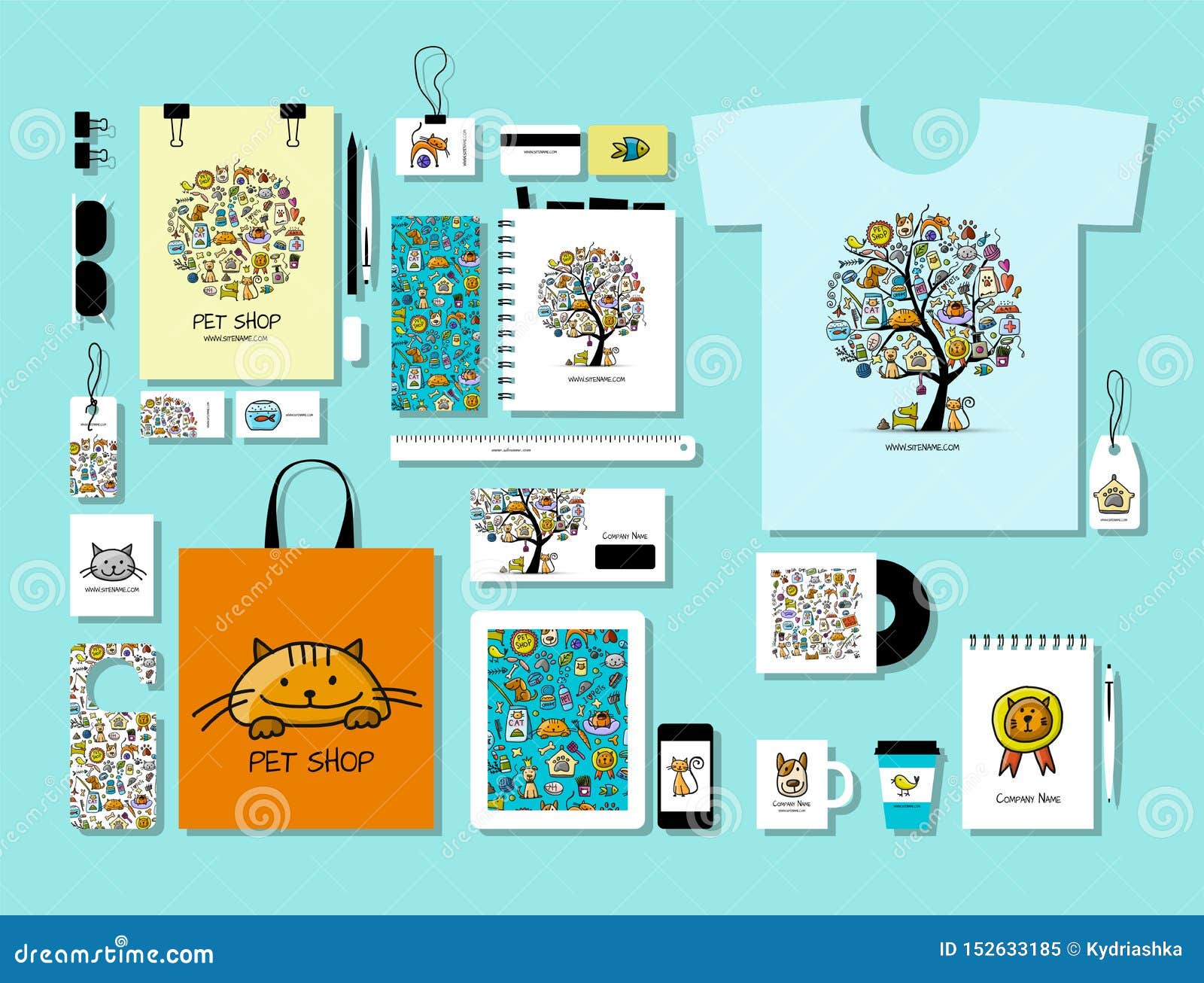 Corporate Flat Mock-up Template, Pet Shop Identity Stock Vector ...