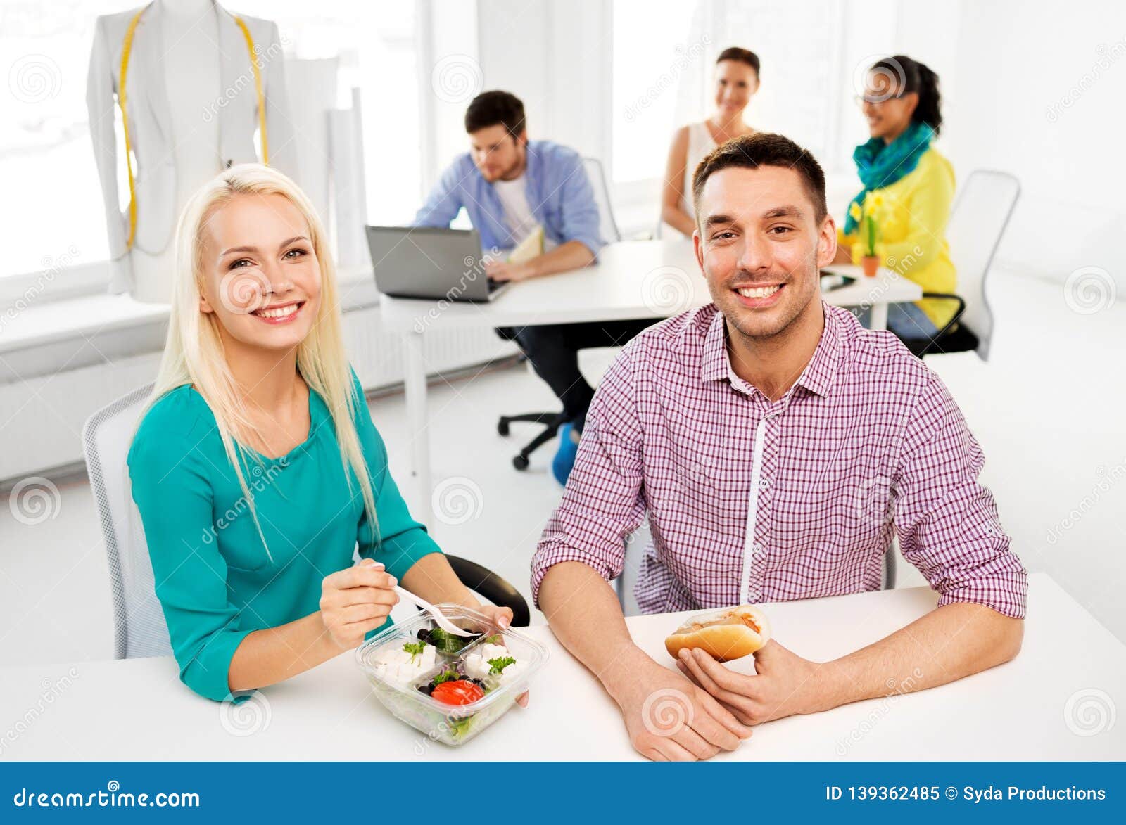 Happy Colleagues Having Lunch And Eating At Office Stock Image Image