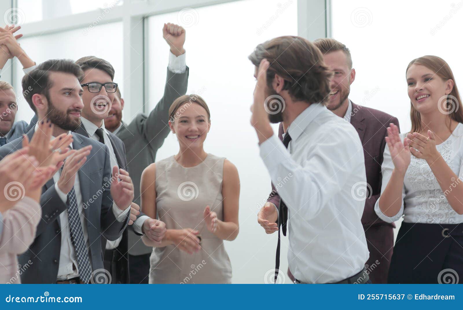 Corporate Group of Employees Congratulating Each Other on the Victory ...