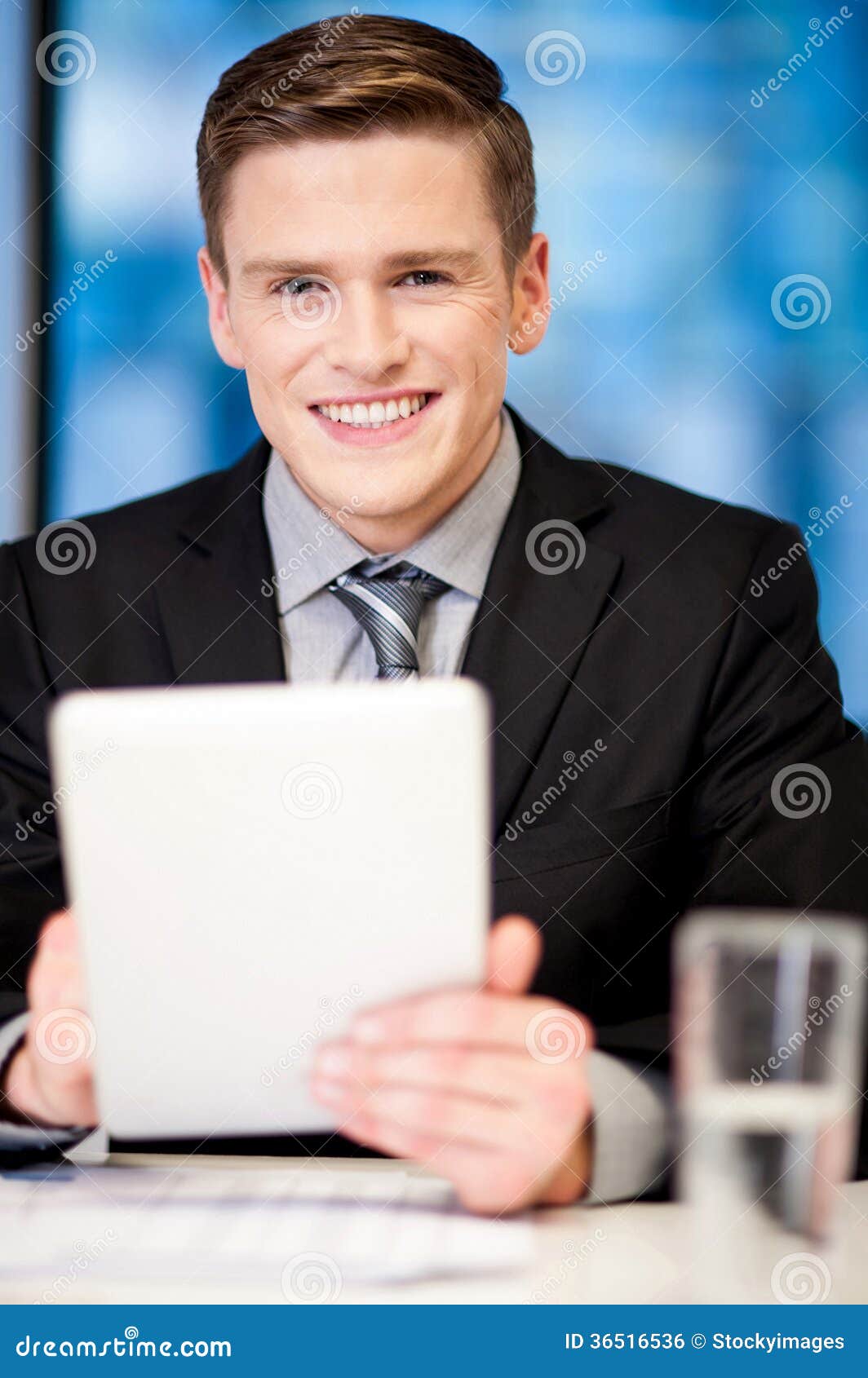 Corporate Guy Browsing on Tablet Pc Stock Photo - Image of operating ...