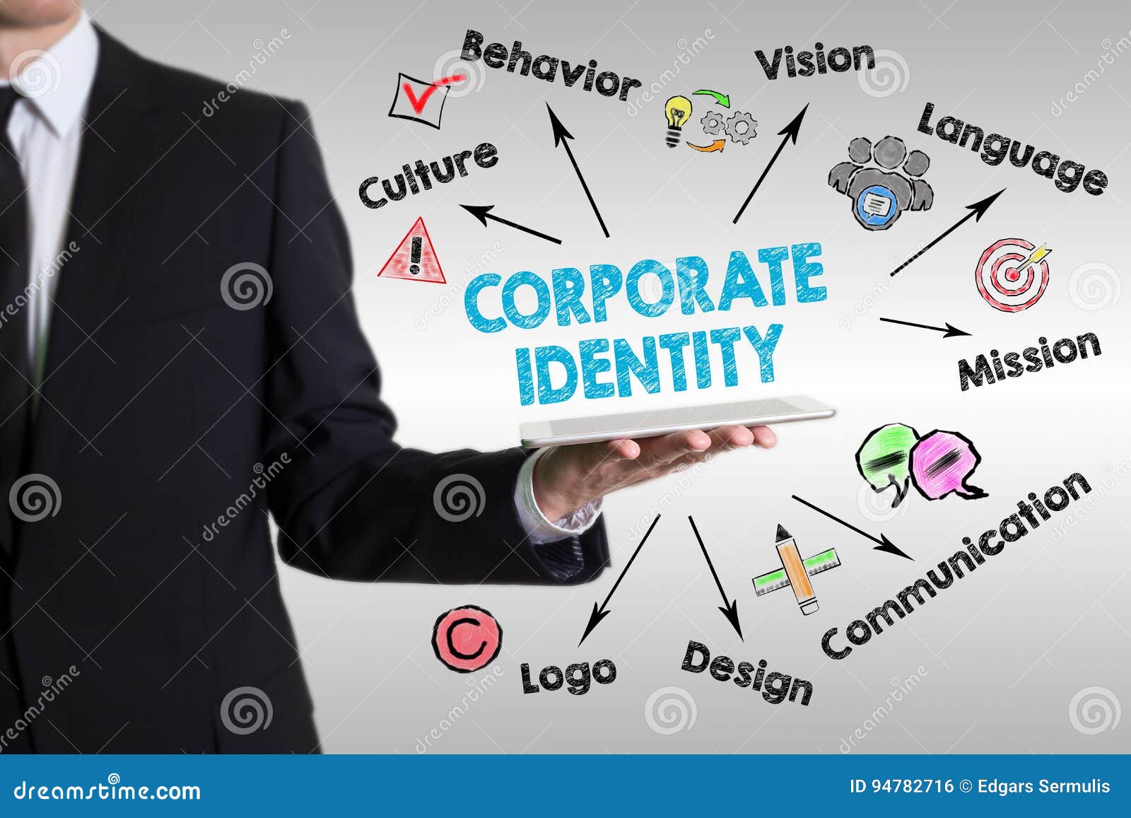 Corporate Identity Concept with Young Man Holding a Tablet Computer ...