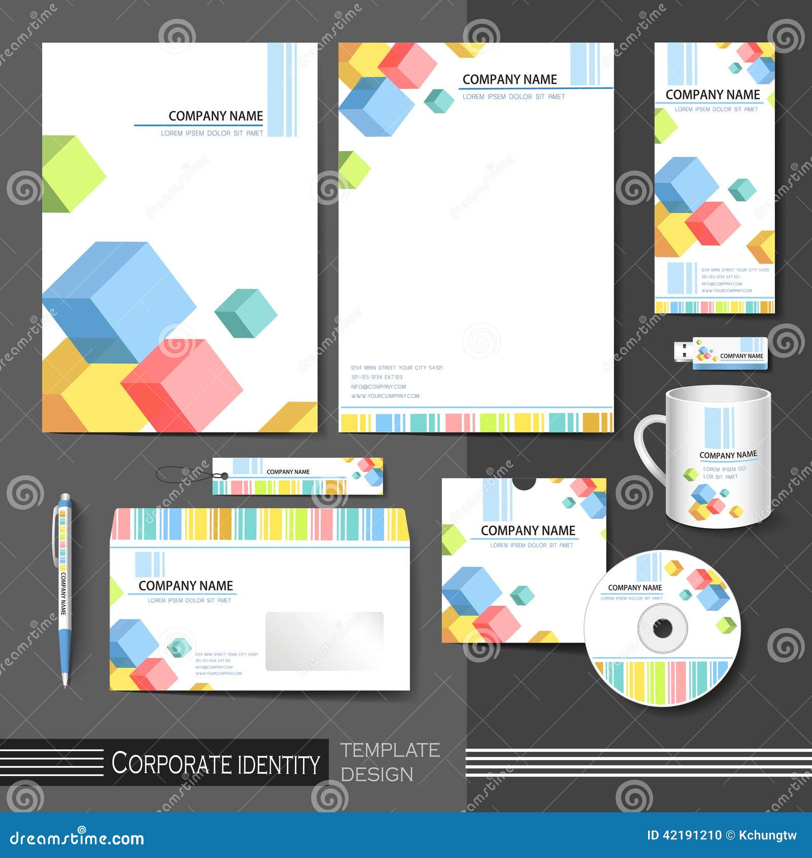 Corporate Identity Template with Color Cube Elements. Stock Vector ...