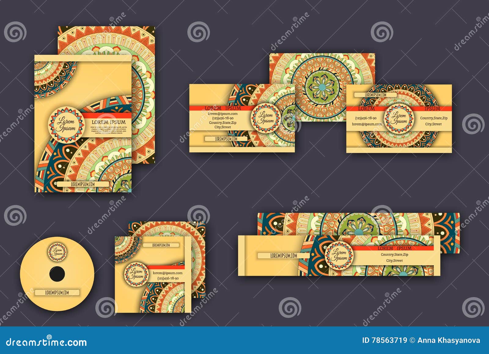 Corporate Identity Templates Set with Mandala Pattern Ethnic Elements ...