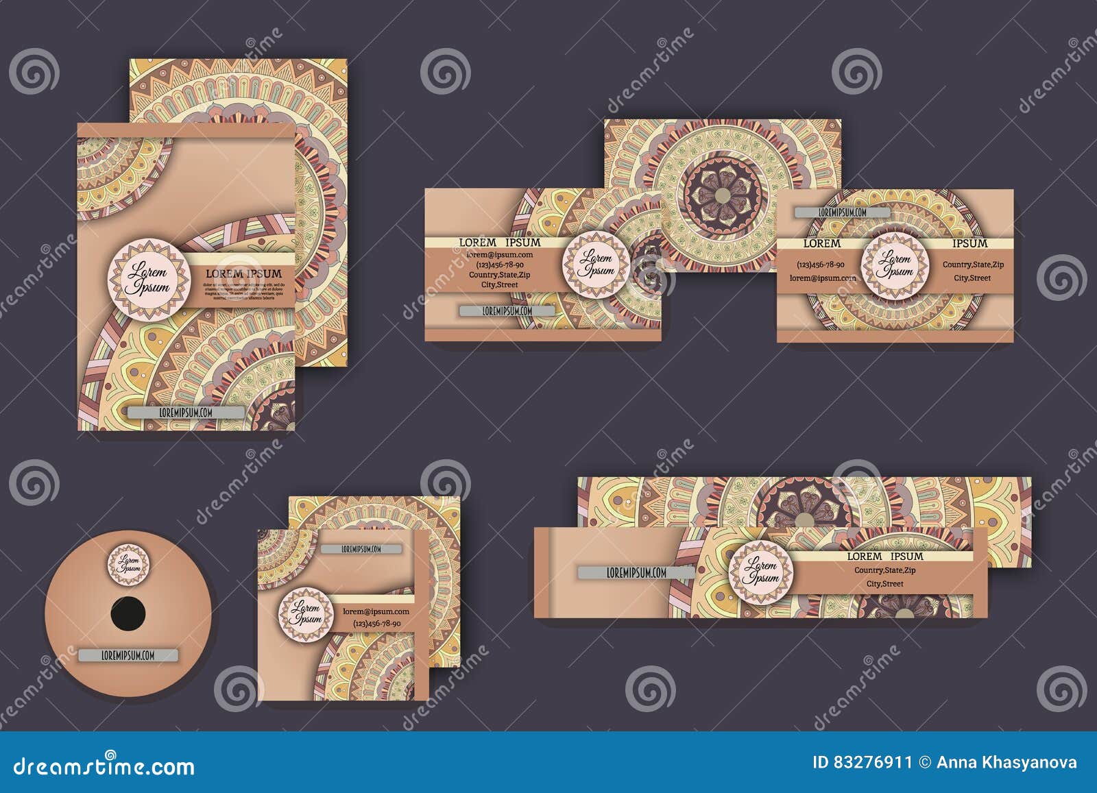 Corporate Identity Templates Set with Mandala Pattern Ethnic Elements ...