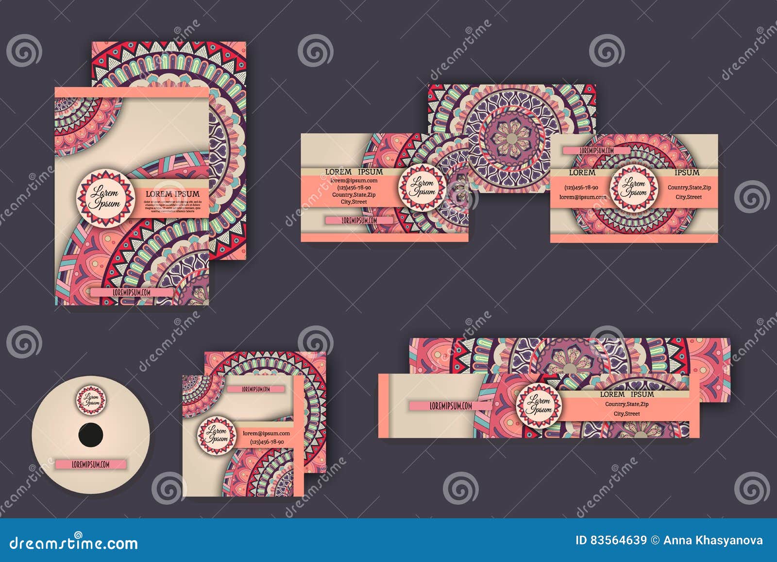 Corporate Identity Templates Set with Mandala Pattern Ethnic Elements ...