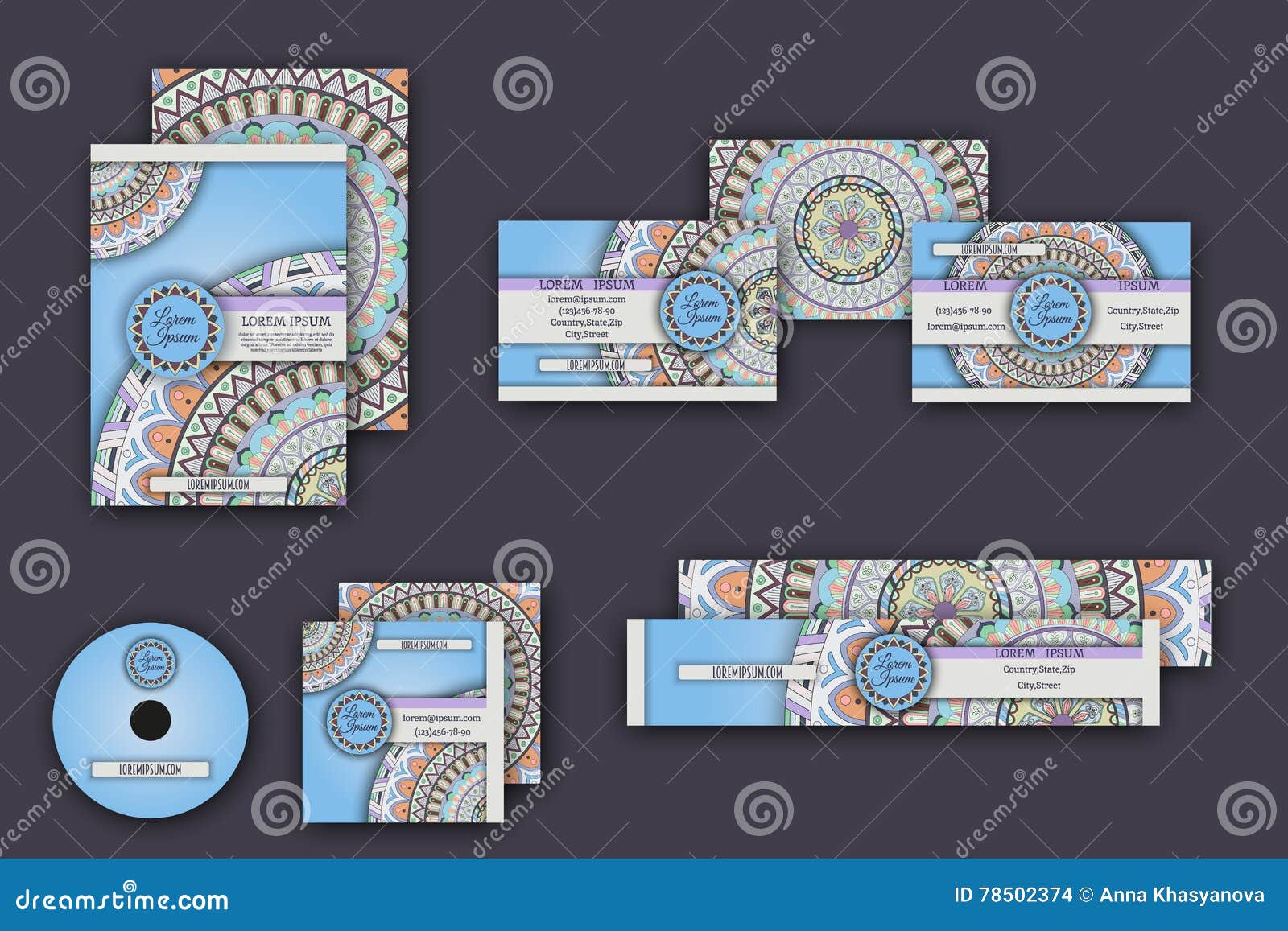 Corporate Identity Vector Templates Set with Mandala Pattern Ethnic ...