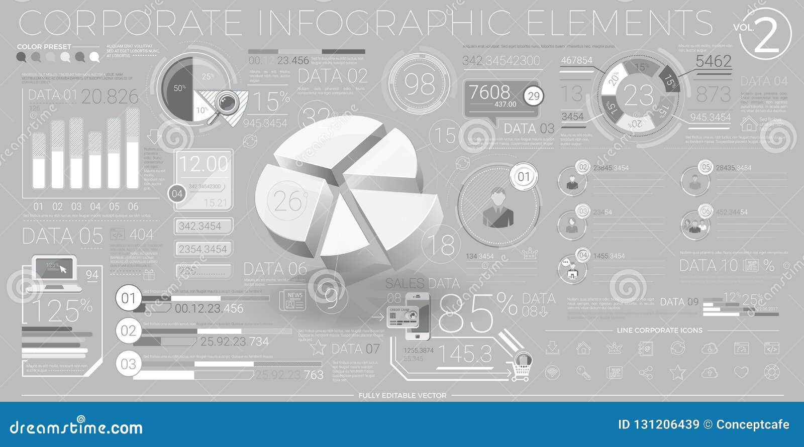 Corporate Infographic Elements in Gray and White Stock Vector ...