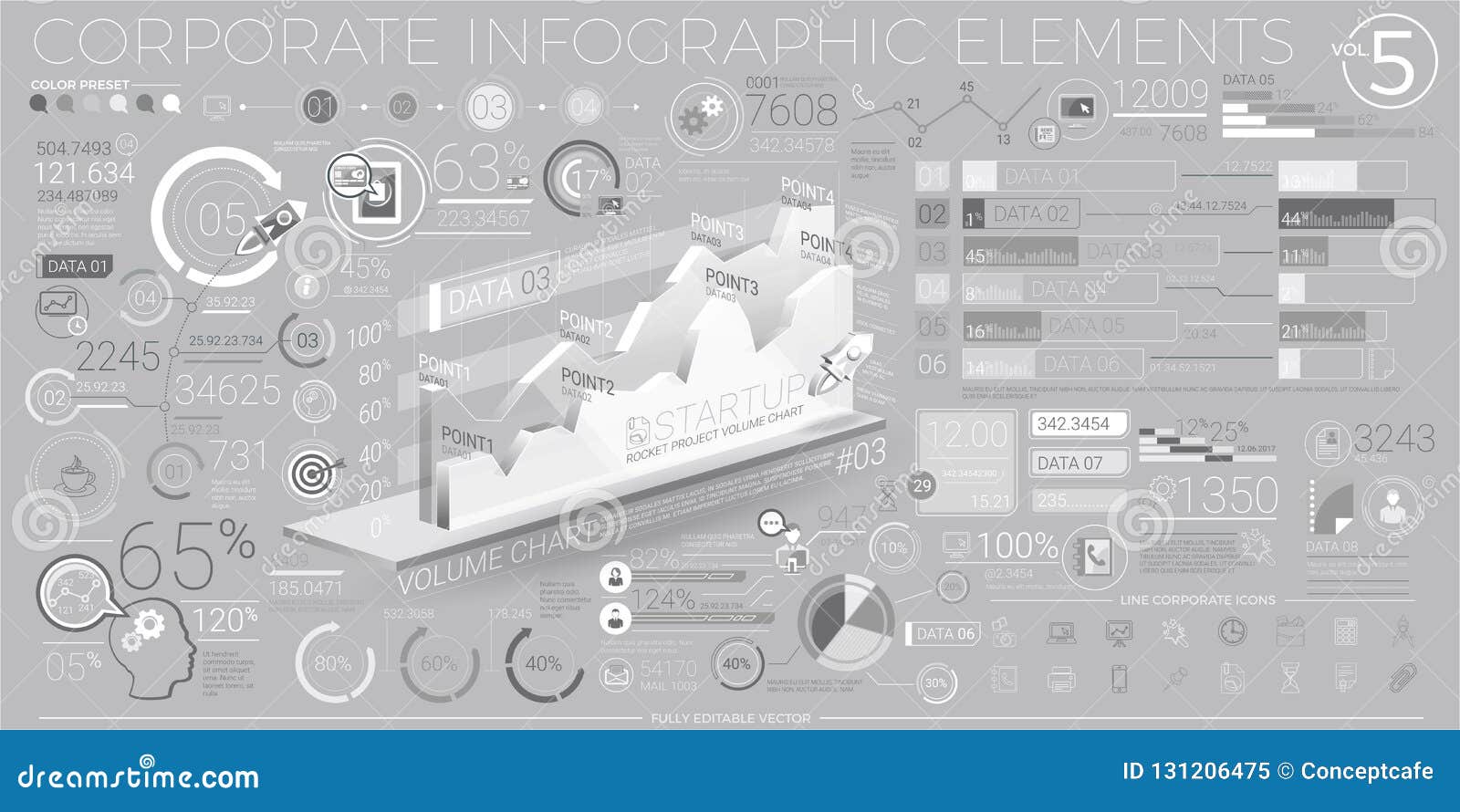 Corporate Infographic Elements in Gray and White Stock Vector ...
