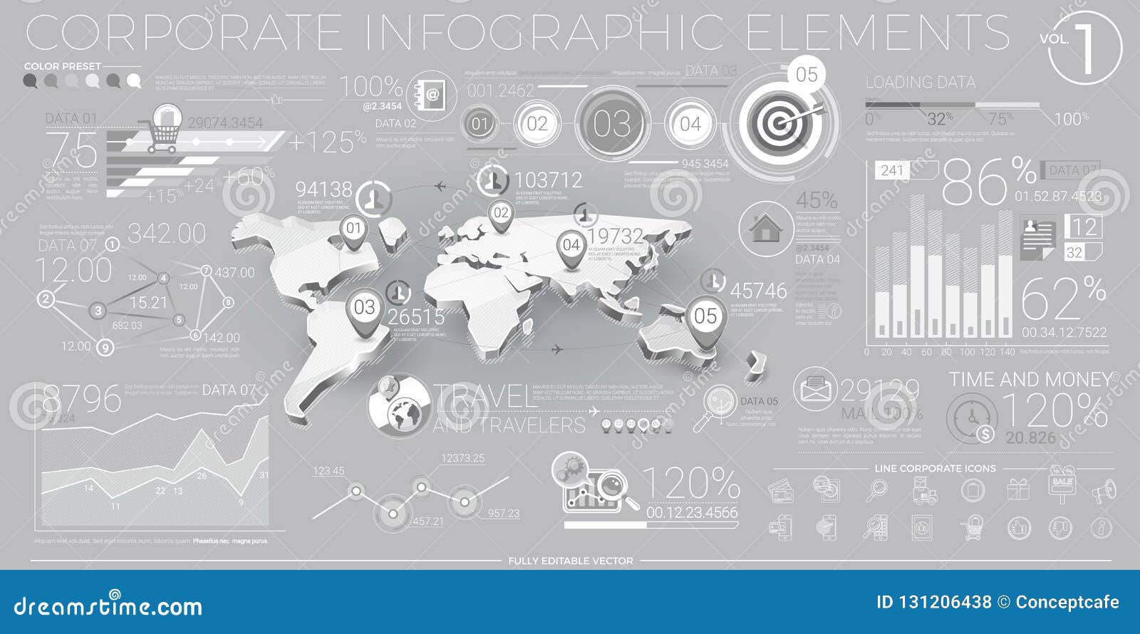 Corporate Infographic Elements in Gray and White Stock Vector ...