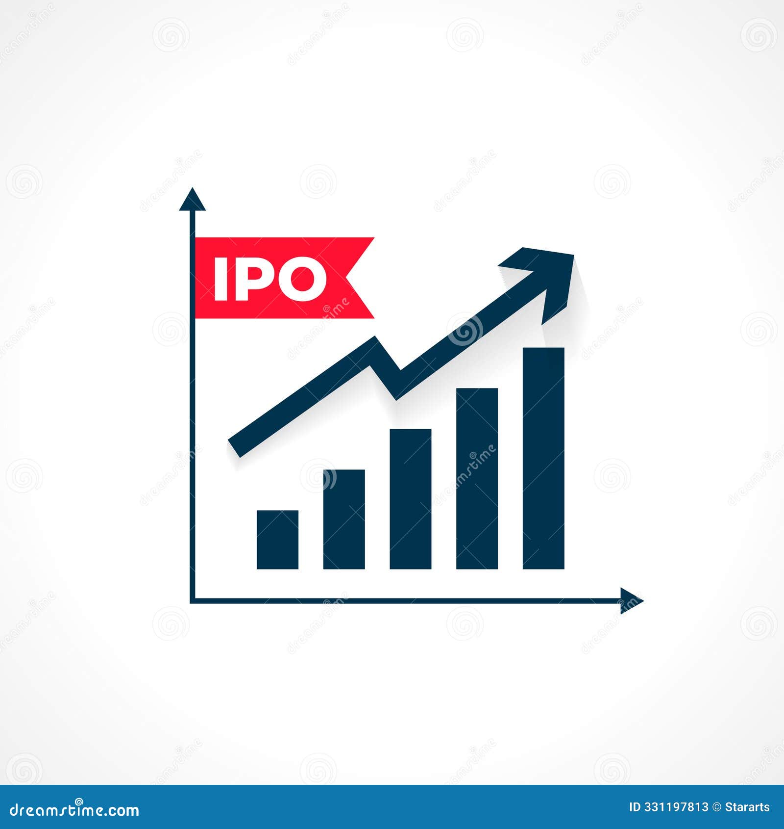 Corporate Ipo Stock Launch Background With Growth Arrow Cartoon Vector ...