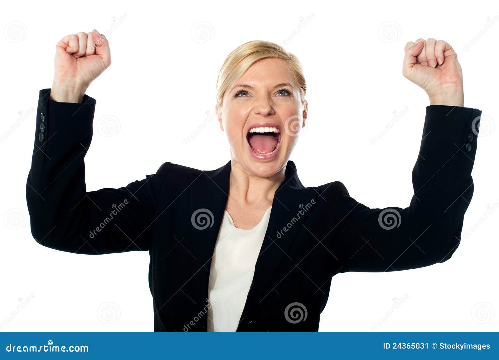 Corporate Lady Shouting with Arms Up Stock Image - Image of girl ...