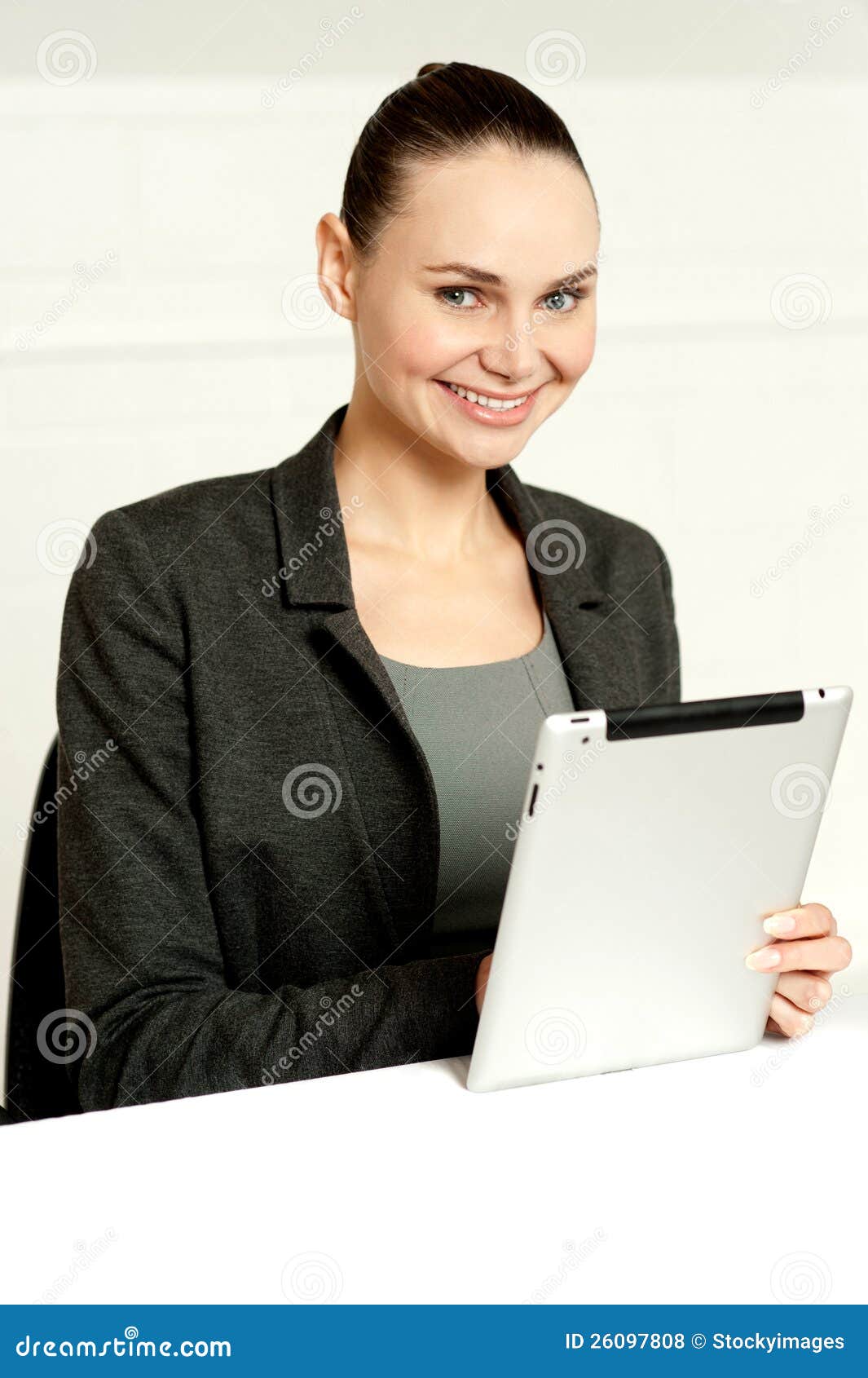 Corporate Lady Using Wireless Tablet Device Stock Photo - Image of ...