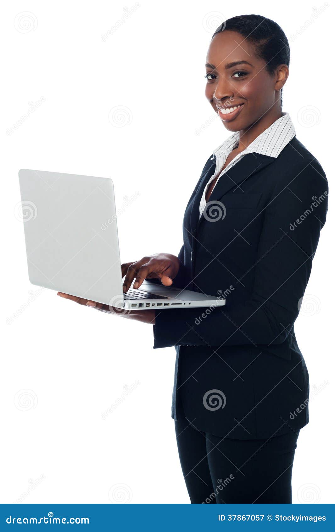 Corporate Lady Working on Laptop Stock Image - Image of employee ...
