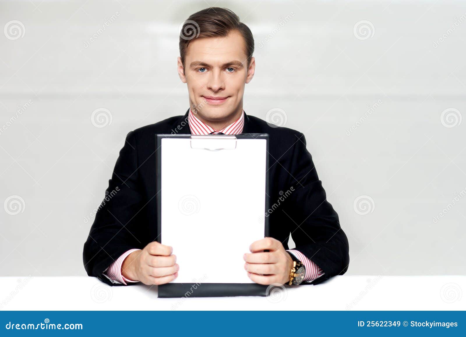 Corporate Man Showing Blank Clipboard Stock Image Image Of