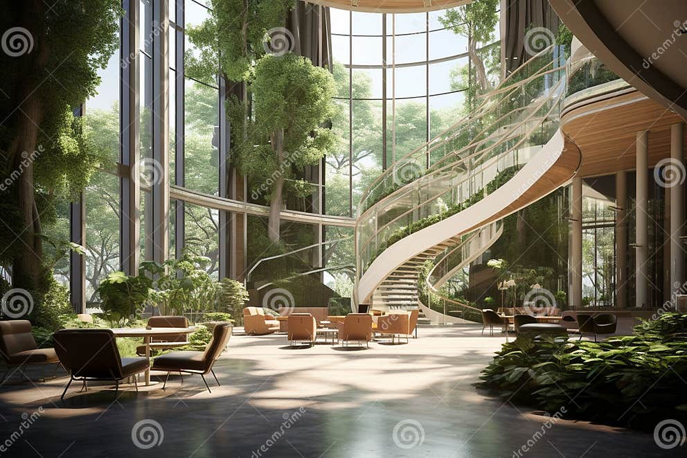 Corporate Office Atrium with Natural Light and Stock Photo - Image of ...