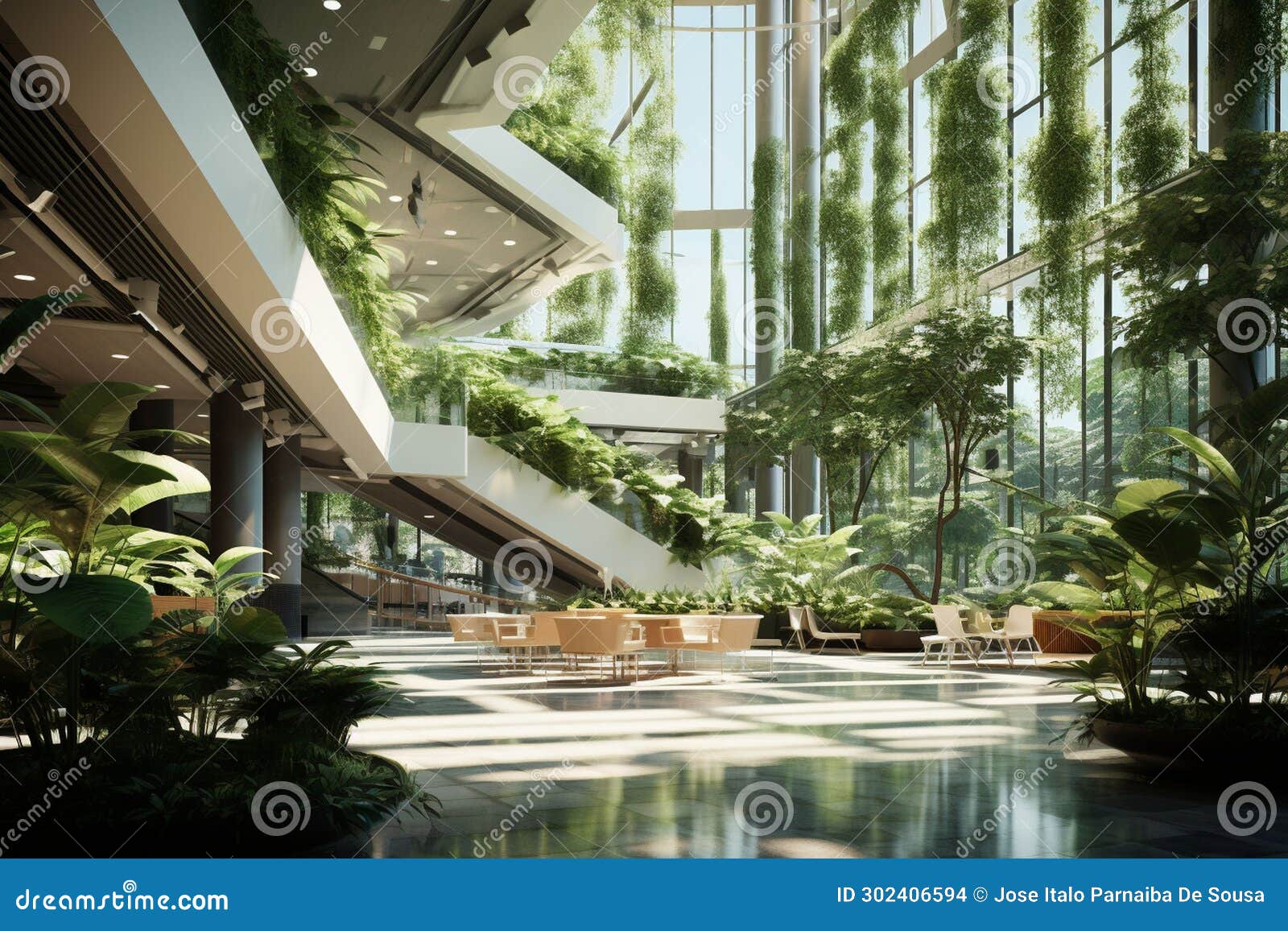 Corporate Office Atrium with Natural Light and Stock Illustration ...
