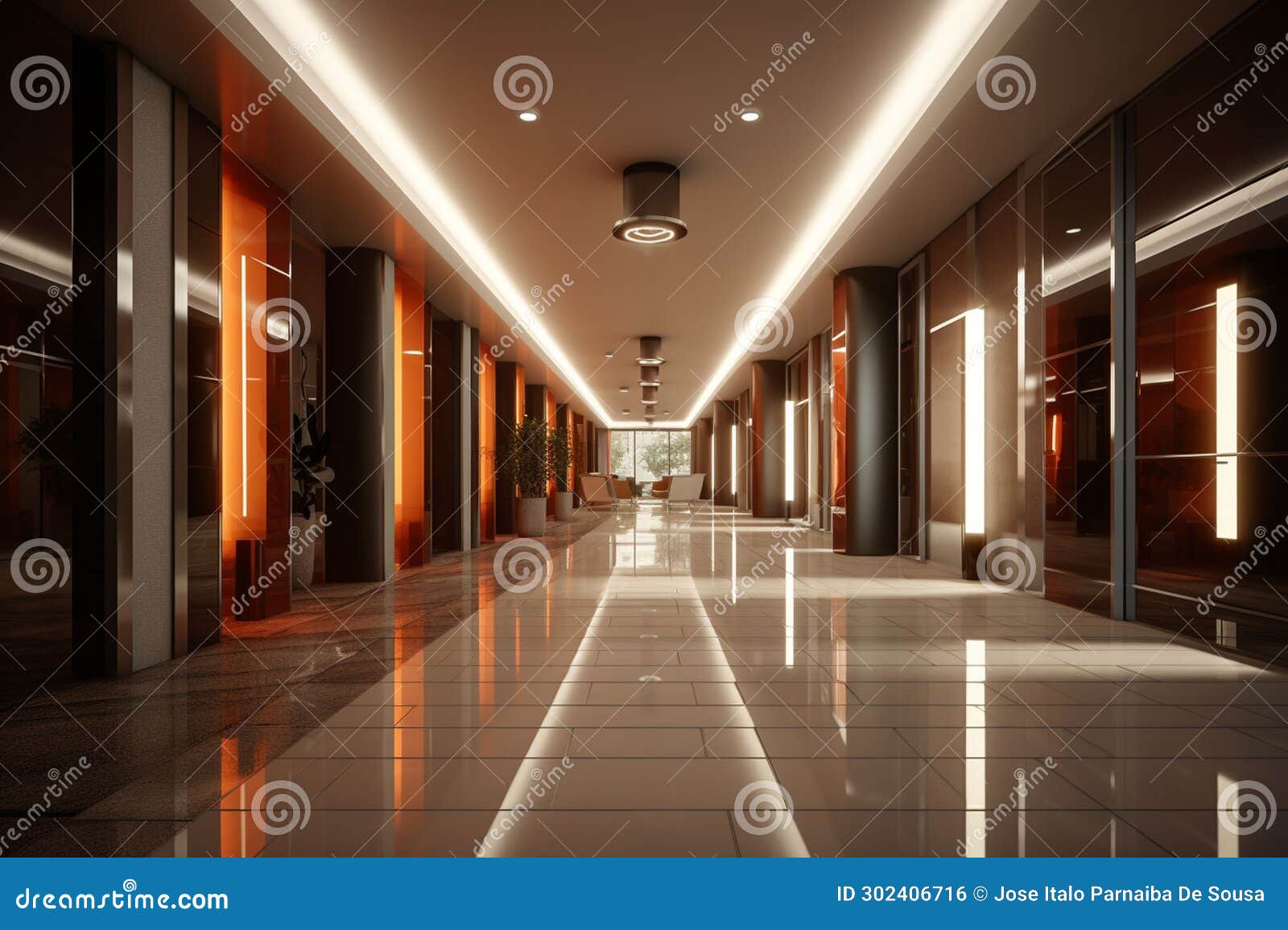 Corporate Office Hallway with Modern Lighting Stock Photo - Image of ...