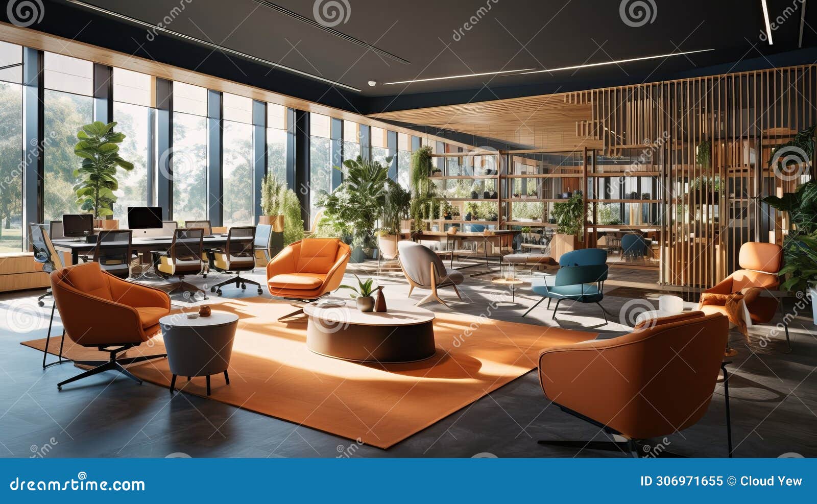 A Corporate Office with Innovative and Creative Breakout Areas Stock Illustration - Illustration ...