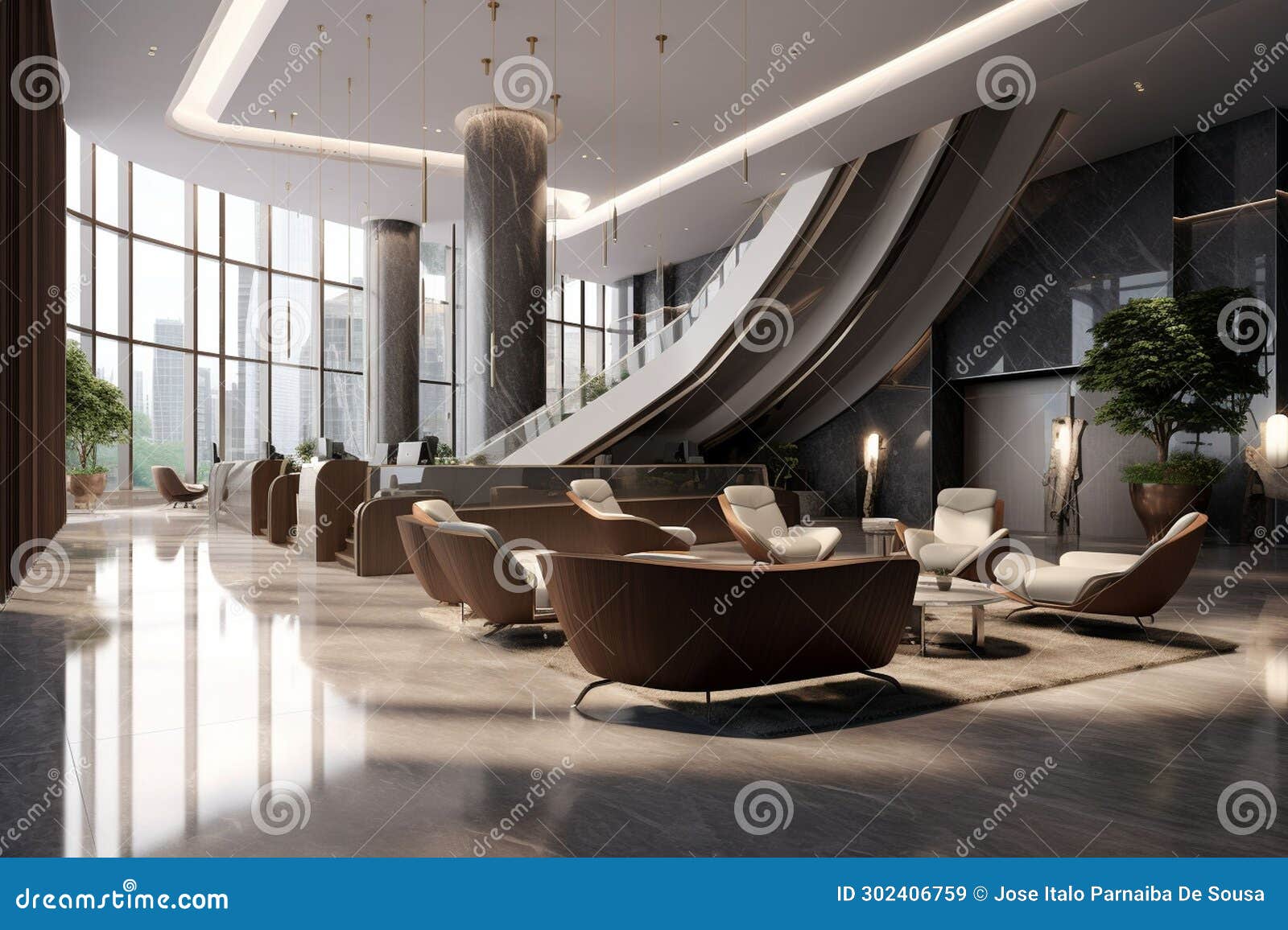 Corporate Office Lobby with a Reception Desk and Stock Image - Image of ...