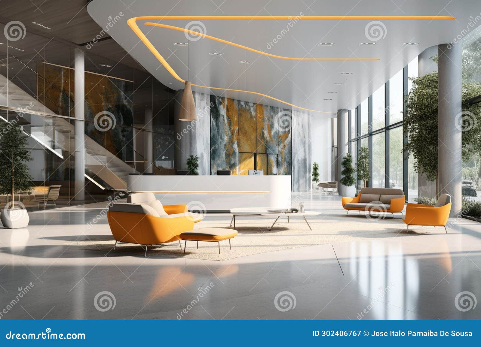 Corporate Office Lobby with a Reception Desk and Stock Image - Image of ...