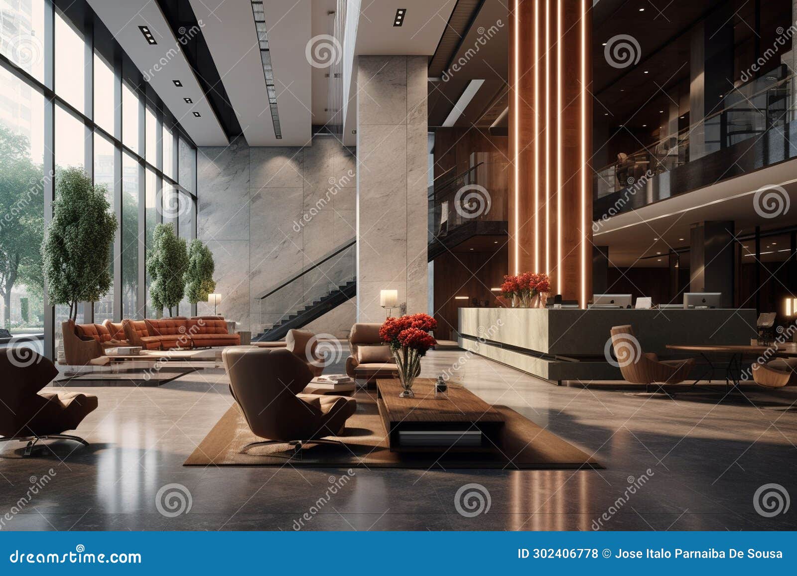 Corporate Office Lobby with a Reception Desk and Stock Photo - Image of ...