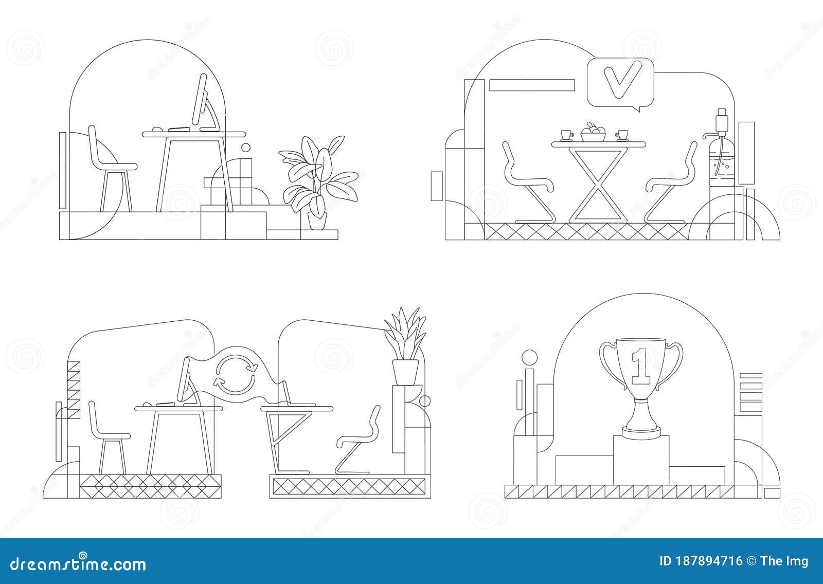 Corporate Office Outline Vector Illustrations Set Stock Vector ...