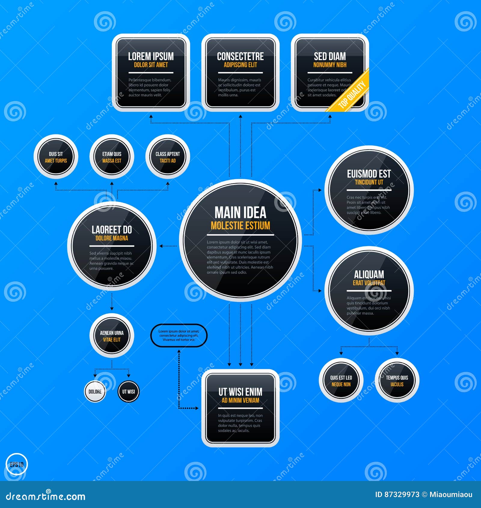 Corporate Organization Chart Template on Bright Blue Background Stock ...