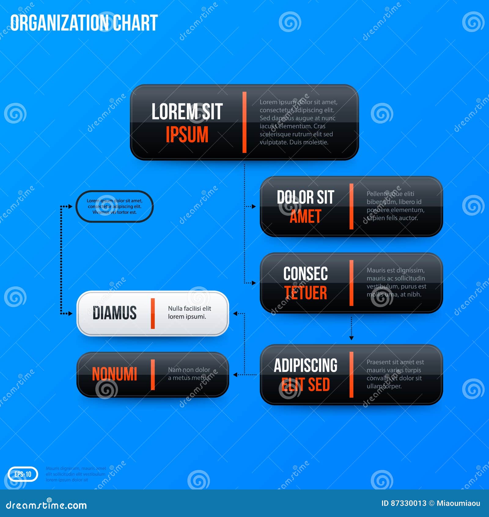 Corporate Organization Chart Template on Bright Blue Background Stock ...