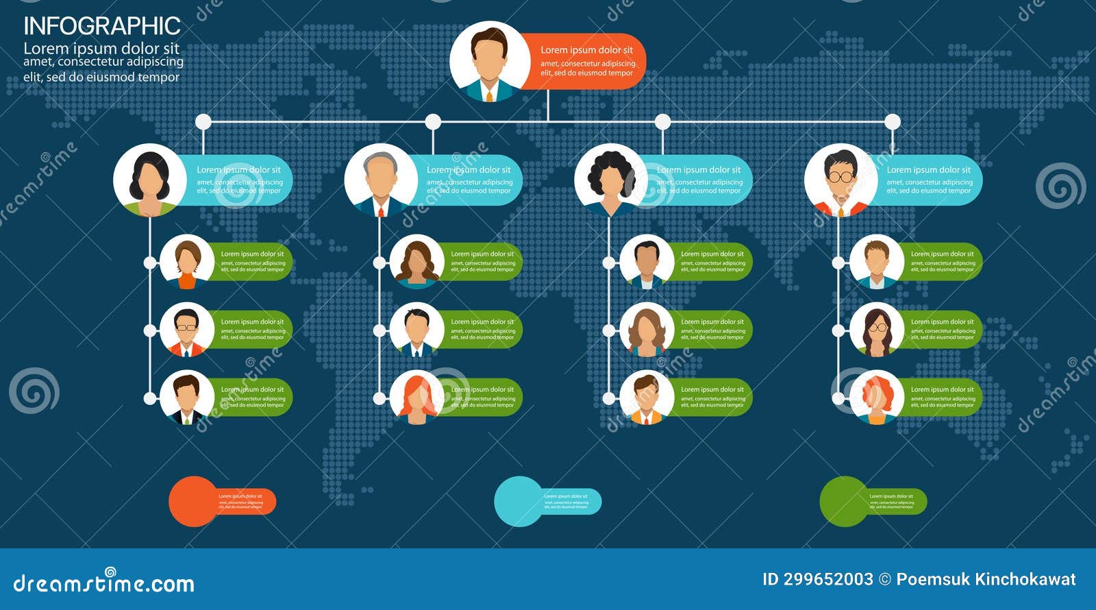 Corporate Organizational Structure Company on World Map Background ...